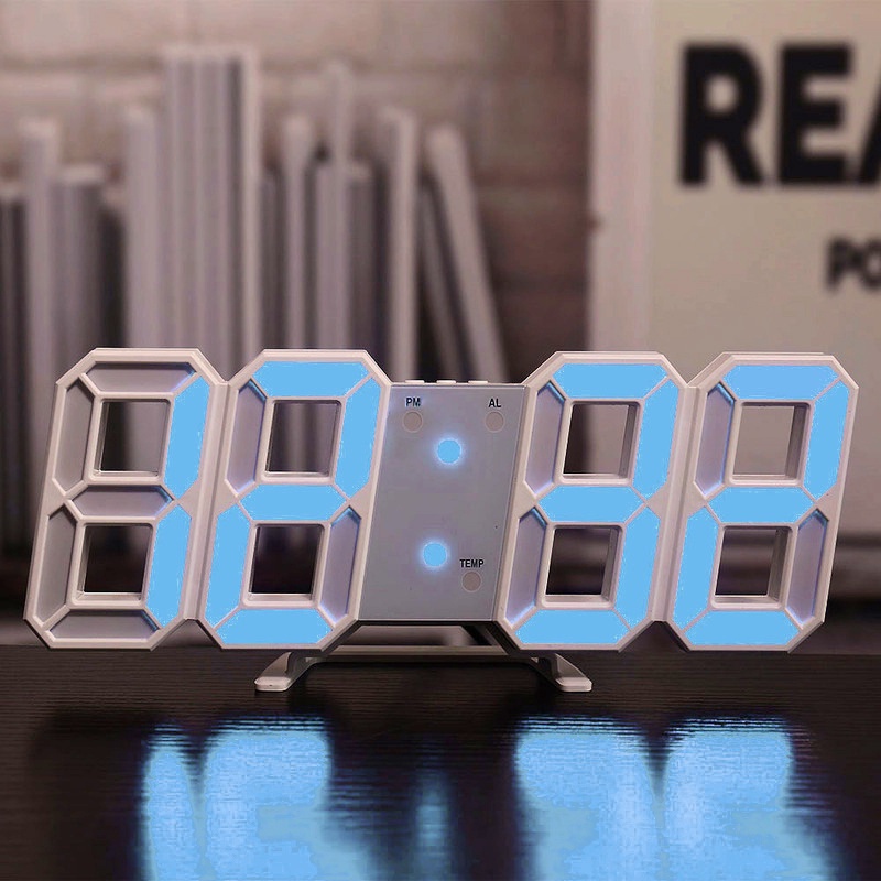 orasan clock Living Room Digital Alarm Clock 3D LED Wall Clock Desk ...