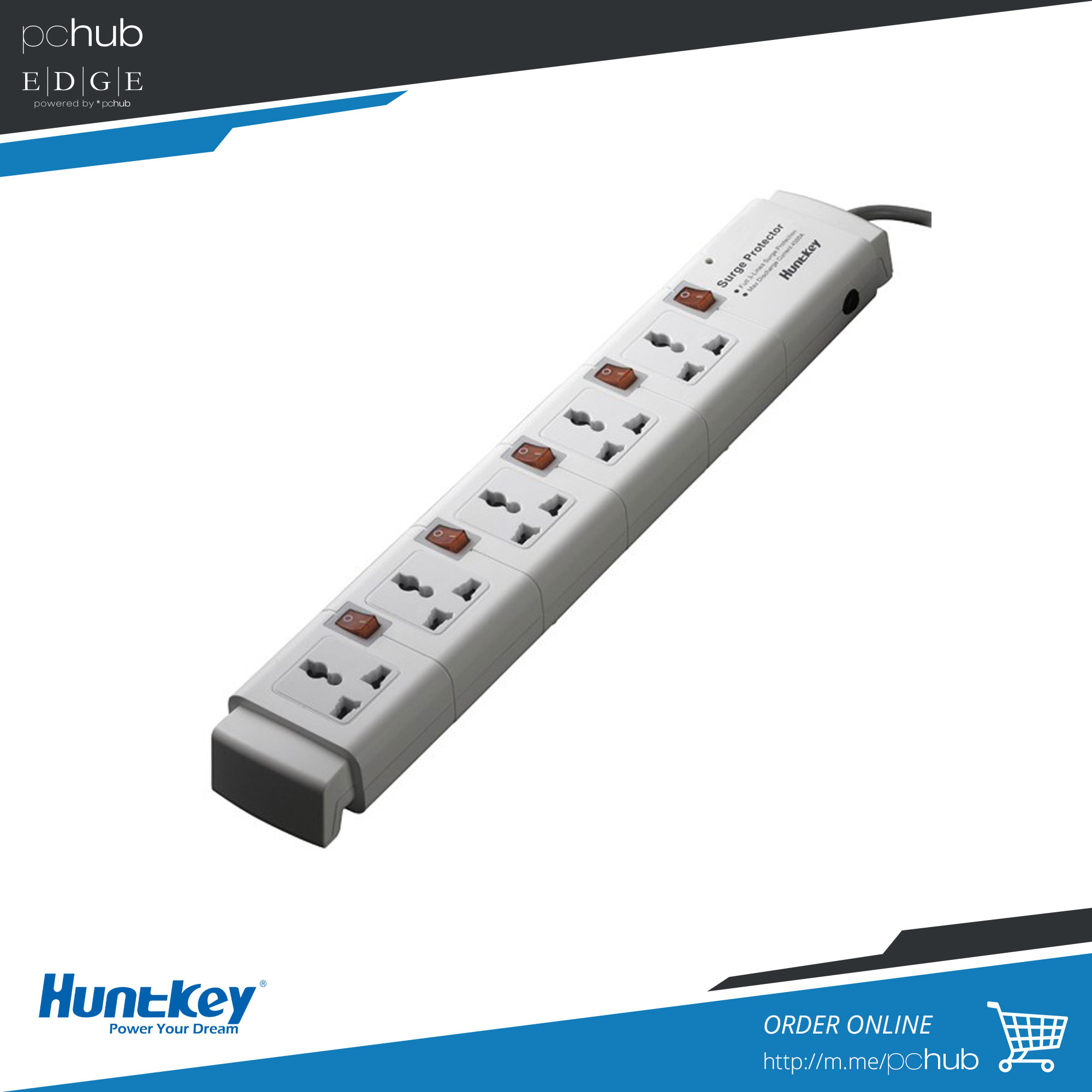 PChub | Huntkey PZC504-4, power strip, Surge Protector, 5 socket, 2 ...