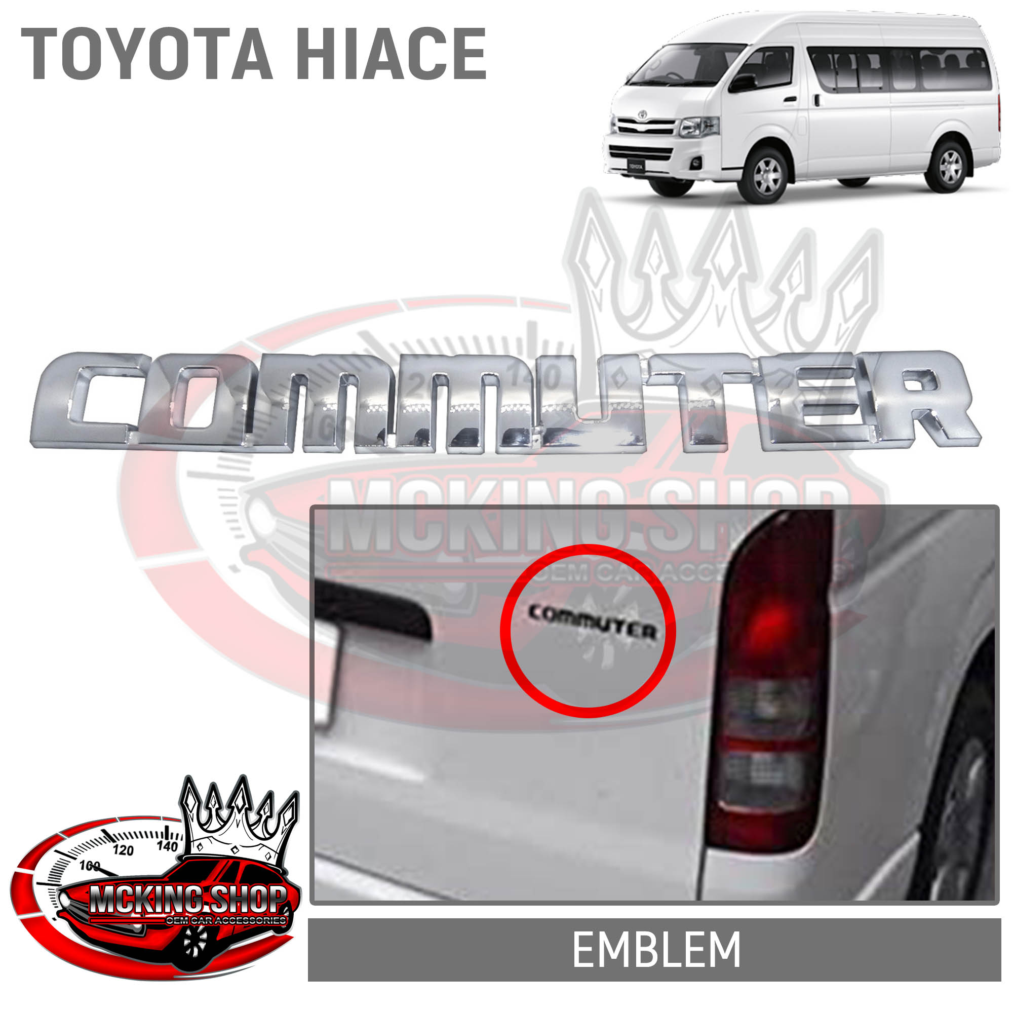 Commuter Word Logo Rear Trunk Badge Emblem for Toyota Hiace (Chrome ...