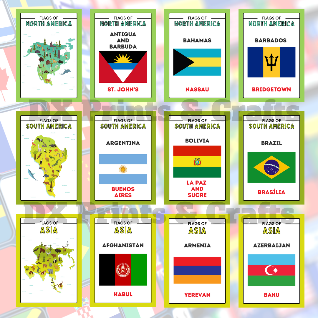 Laminated Education Flash cards - 195 Flags of all the world's ...