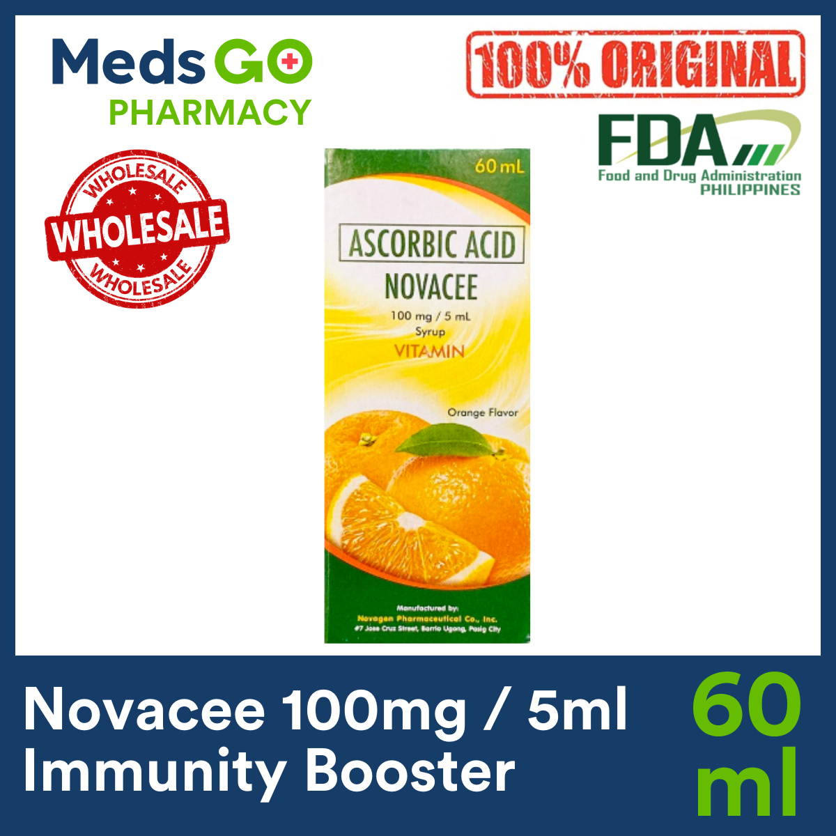 NOVACEE Ascorbic Acid (Vitamin C) 100mg 5mL Syrup 60mL Orange | Lazada PH