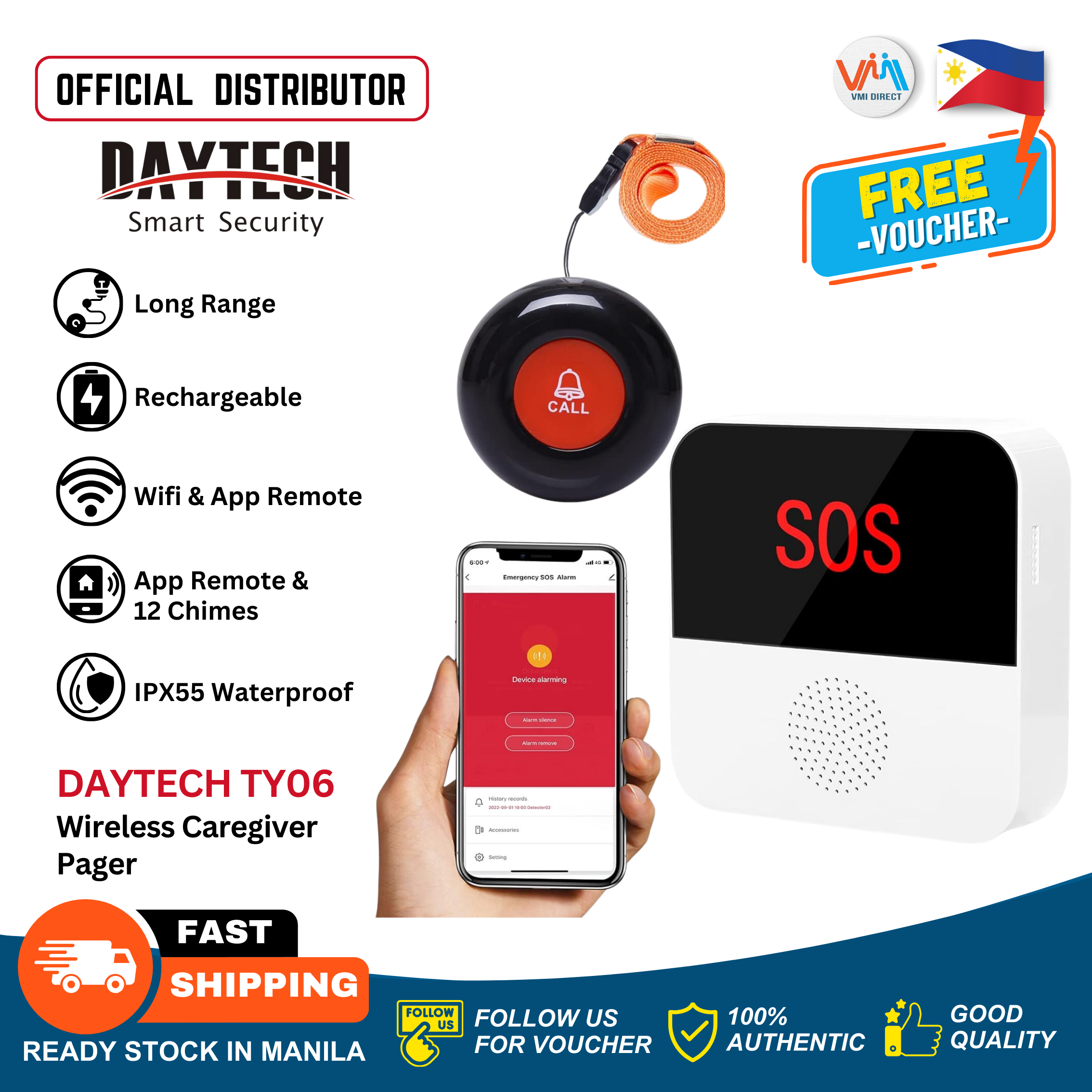 Daytech Caregiver Pager Wireless Rechargeable Call Button Nurse Alert System for Home Disabled ...