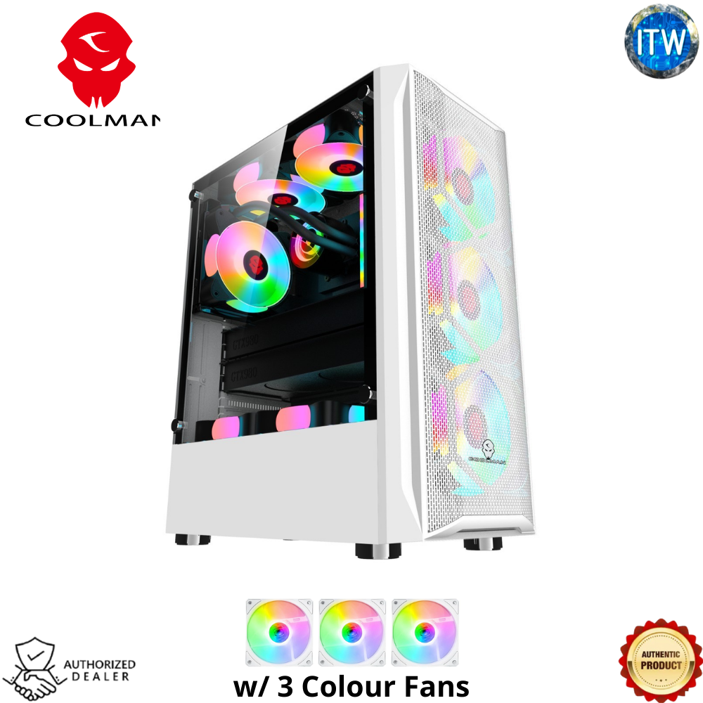 Coolman Aurora PC Cases with 3 RGB Fans - in Black and White | Lazada PH