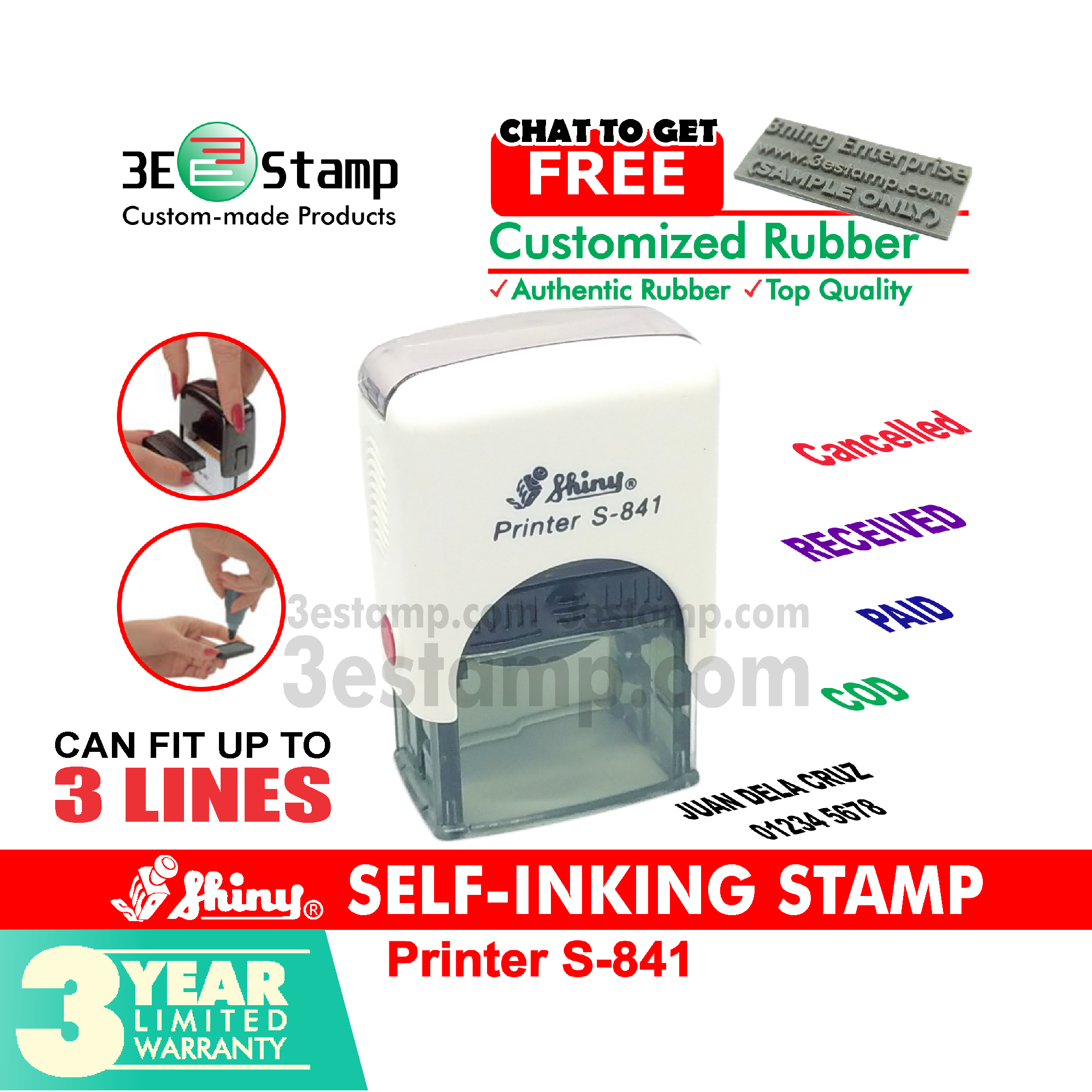 【3E Stamp】 Shiny 841 / S841 / S-841 Self inking Stamp for Personalized Name Stamp | Lazada PH