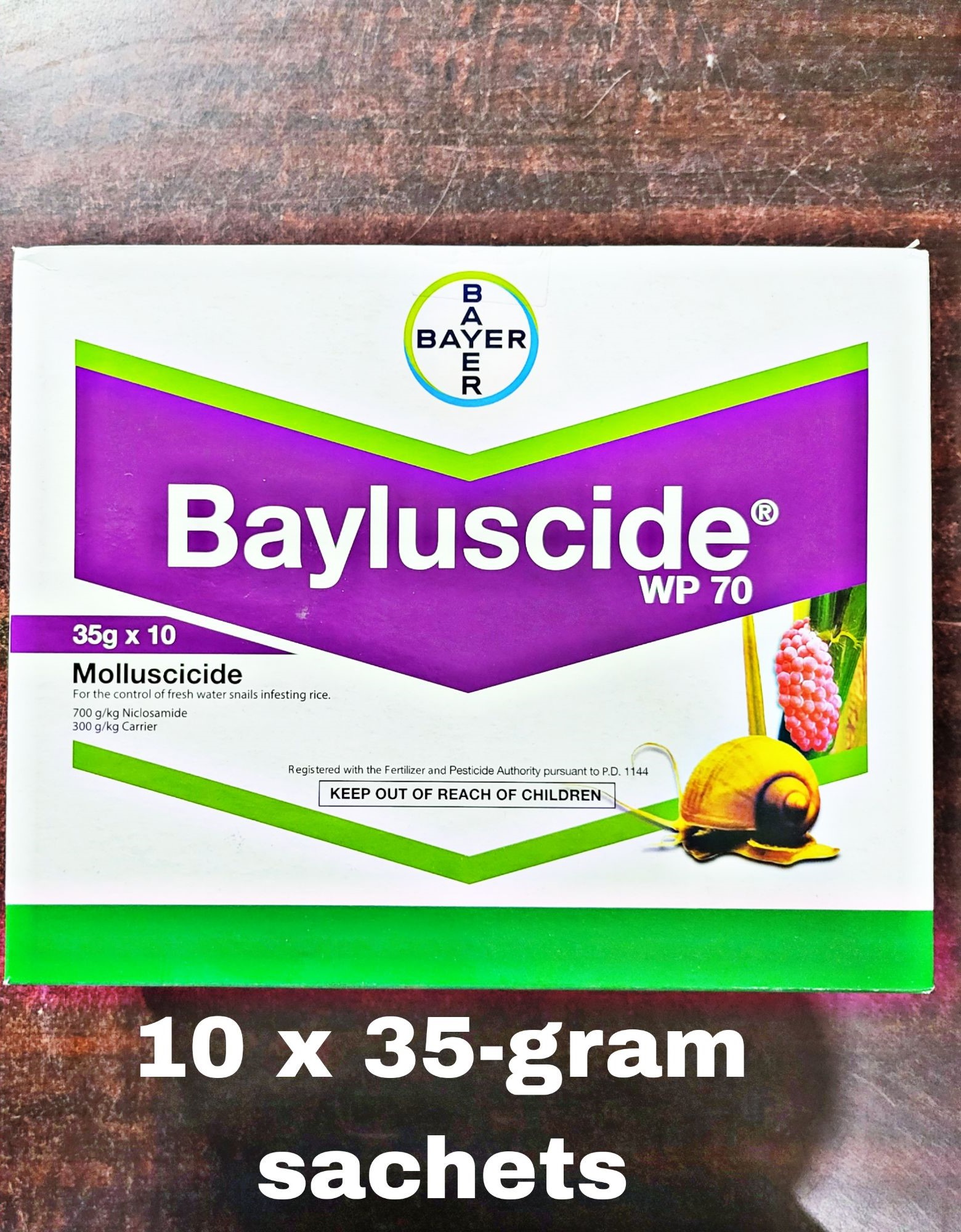 BAYLUSCIDE WP 70 (350 GRAMS: 10x35g-SACHETS IN BOX) POWDER MOLLUSCICIDE ...