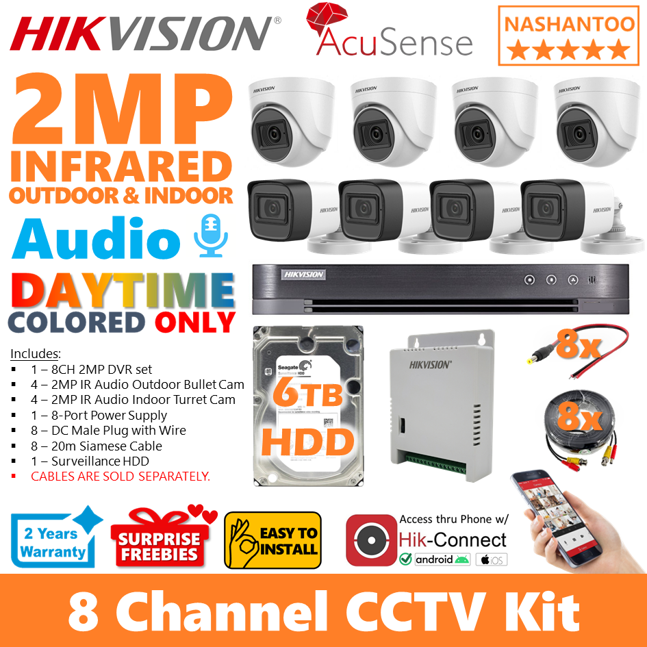 Hikvision 8CH 2MP 8Cameras (4 Outdoor, 4 Indoor) IR Audio 2MP 8-Channel ...
