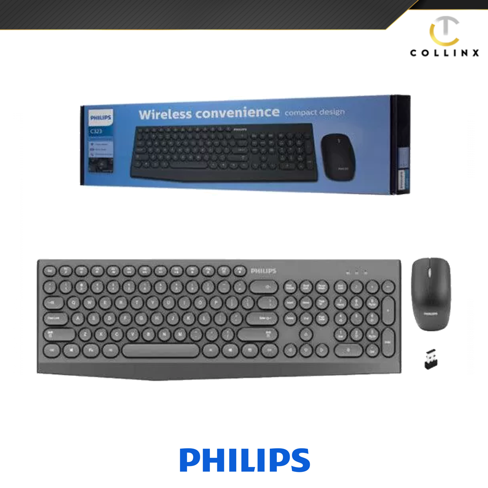 Philips Black Wireless Keyboard & Mouse C323 | Quiet Keys | Ergonomic ...