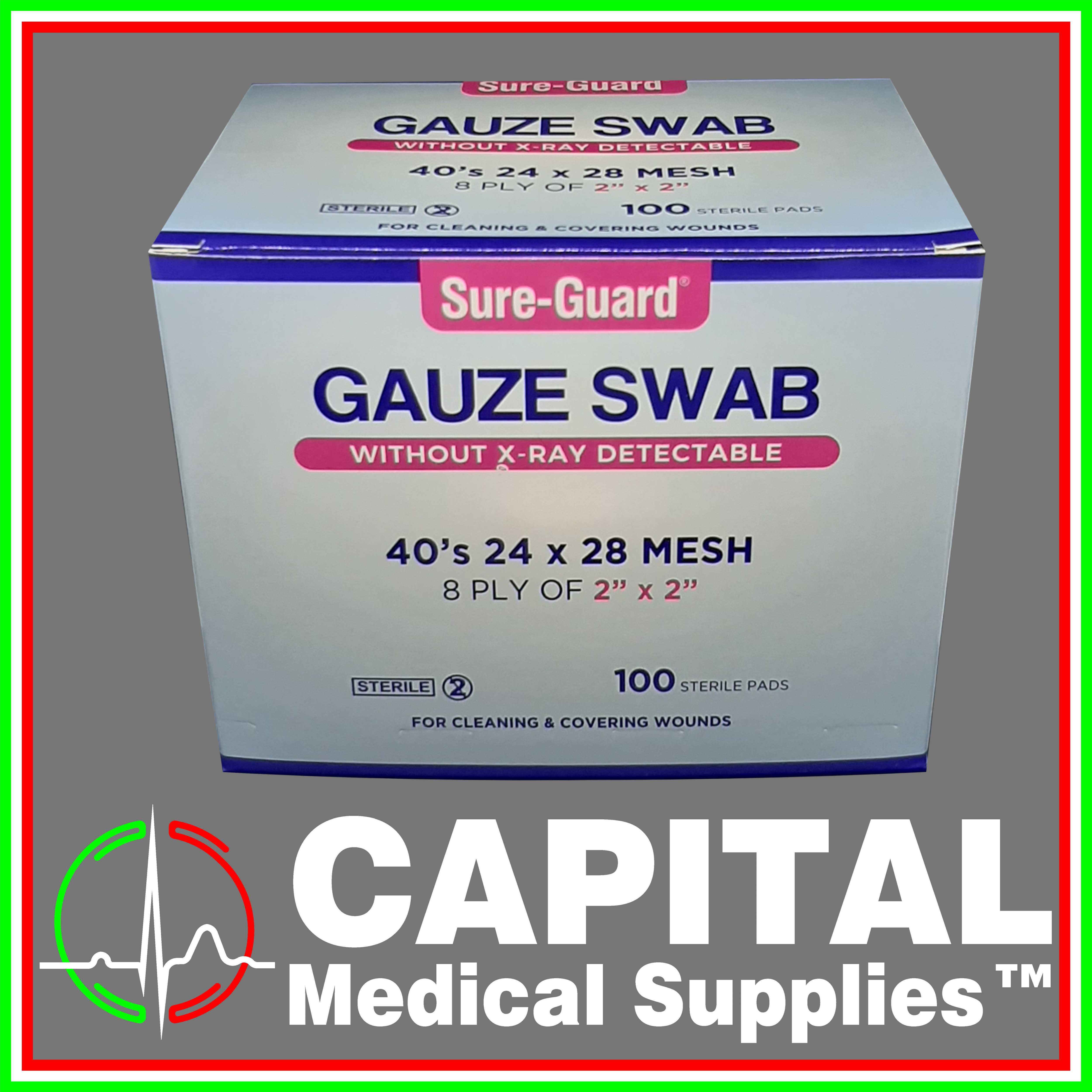 Sterile Gauze Swab, 24 x 28 Mesh Size (2x2yards/3x3yards/4x4yards) x 8ply, 100 pcs/box (SURE ...