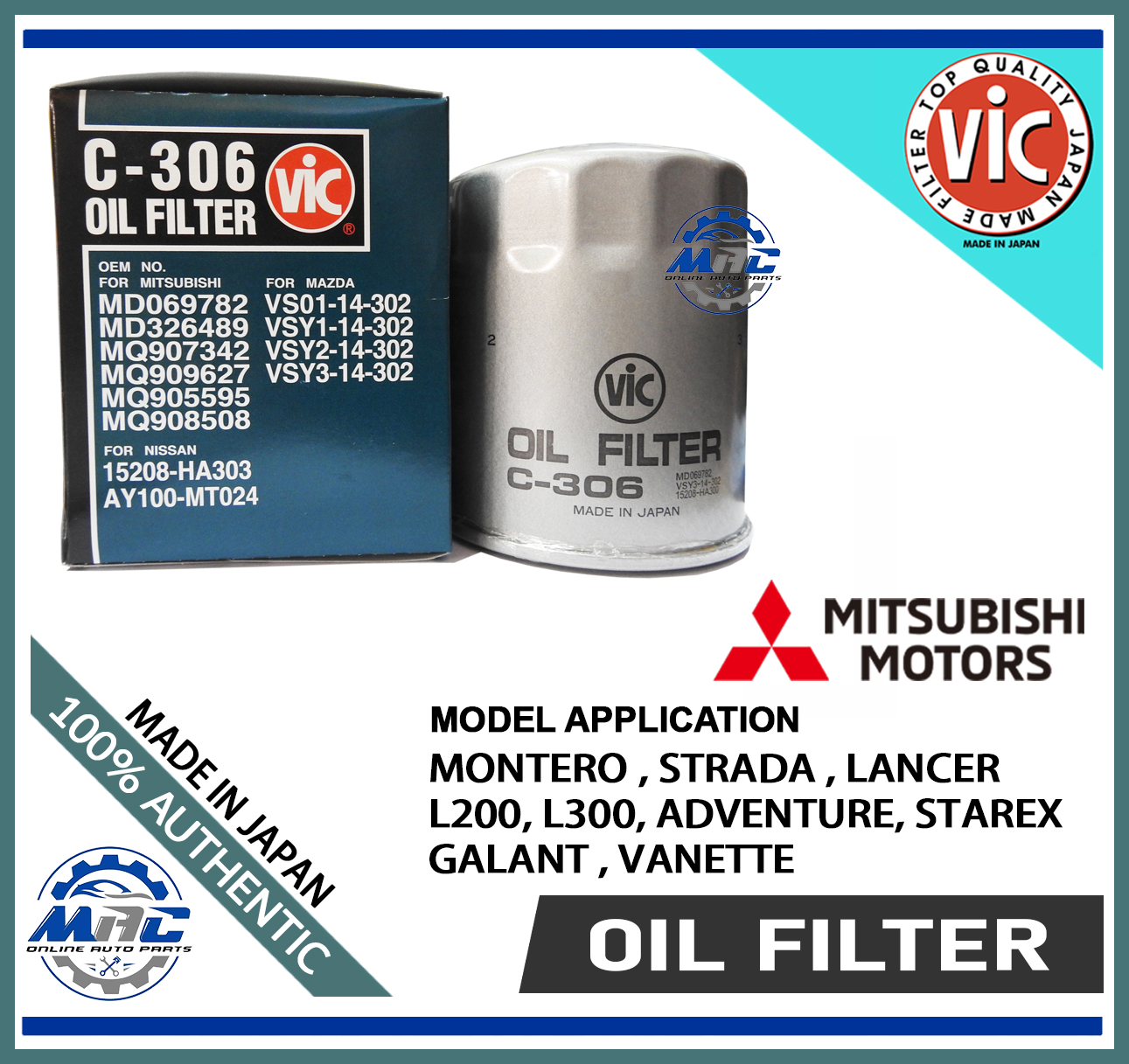 VIC C-306 Oil Filter For Mitsubishi | Lazada PH