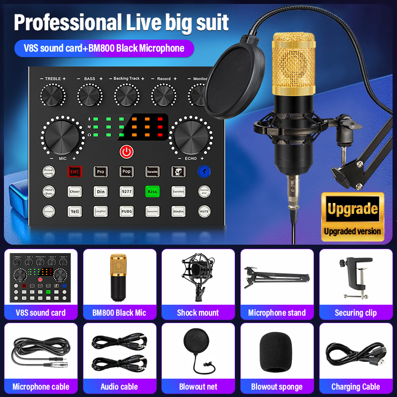 CON V8S Sound Card With Bluetooth function Sound Mixer Live Singing Equipment Audio Mixer ...