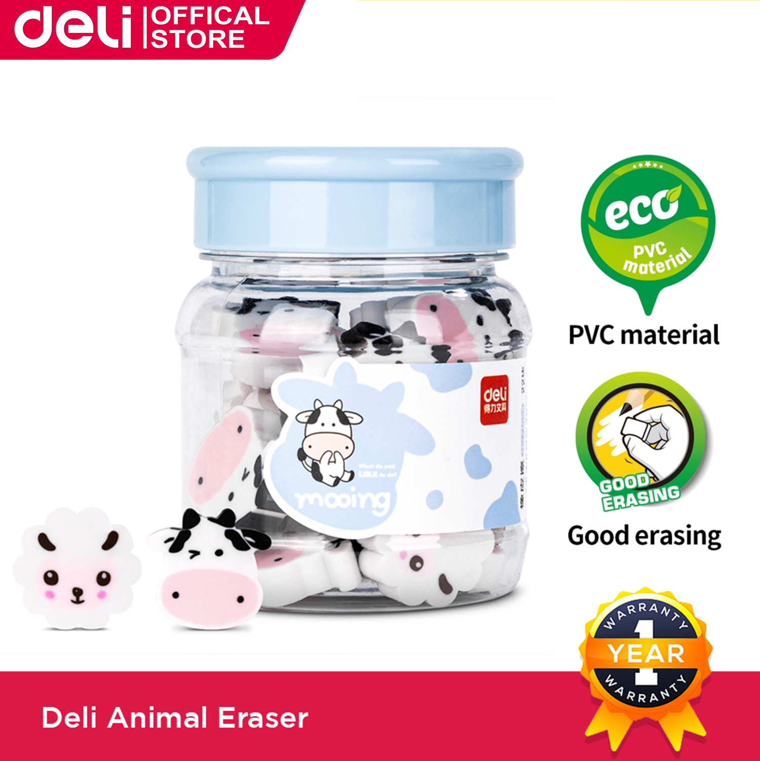Deli 22Pcs/BOX Cartoon Animals Erasers For School Supplies Offices ...