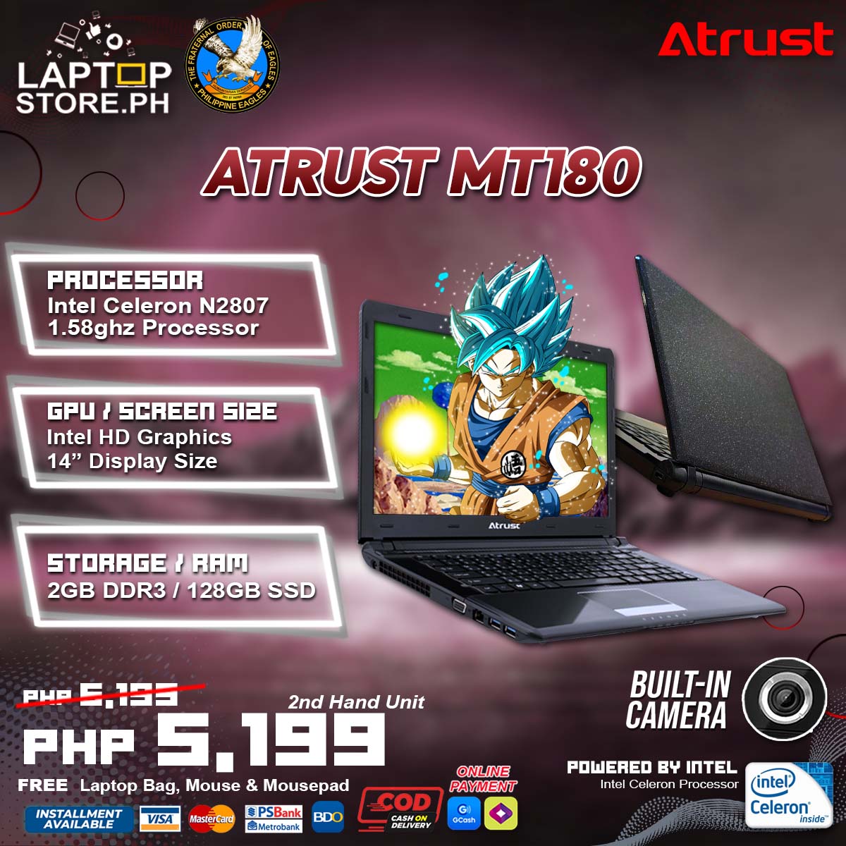 Laptop Atrust MT168 Intel Celeron N2807 1.58ghz 2gb 128gb SSD Cam | Lazada PH