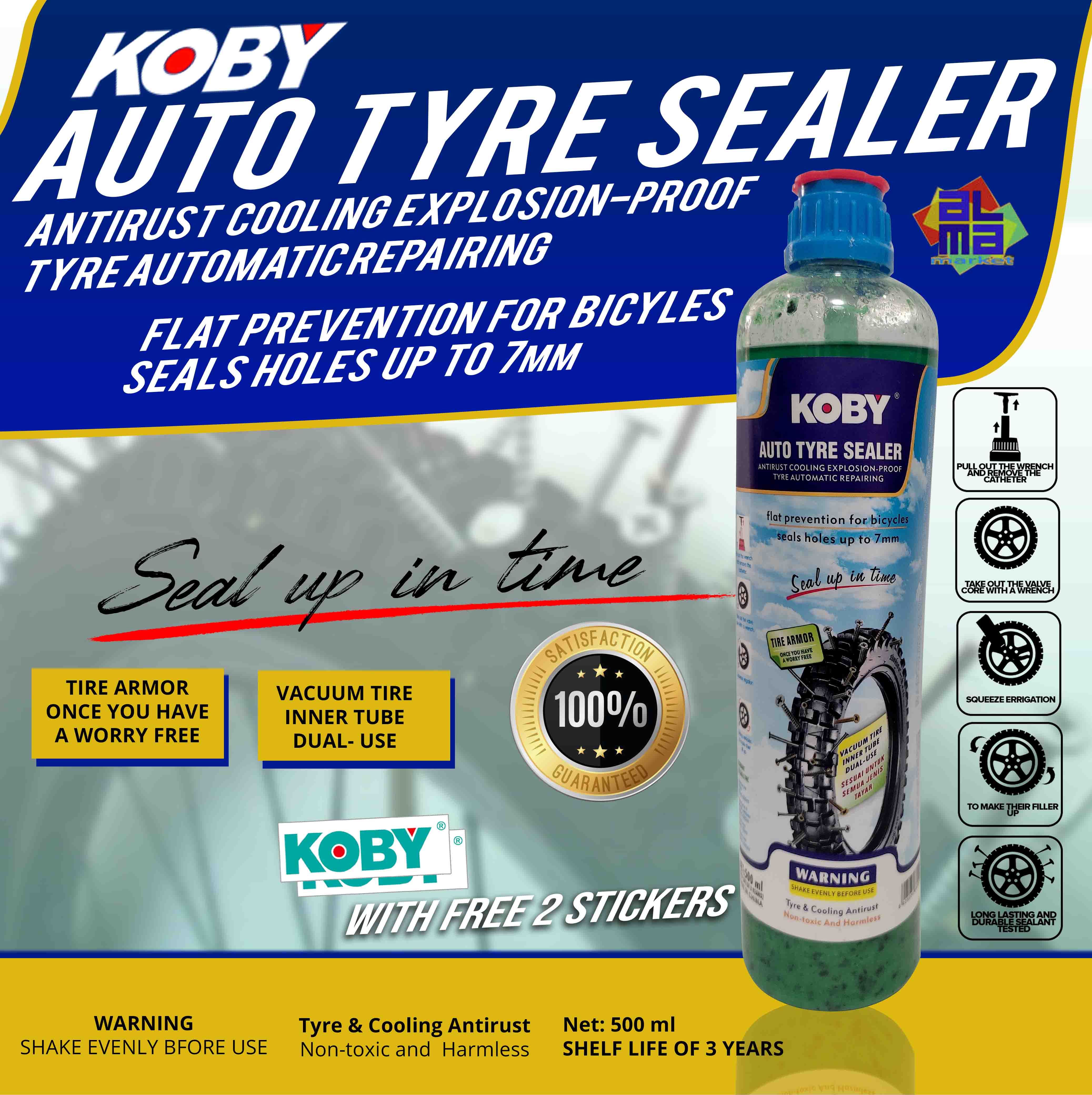 Koby Tire Sealant Anti Flat Tyre For Tubeless Universal Repair 500ml | Lazada PH