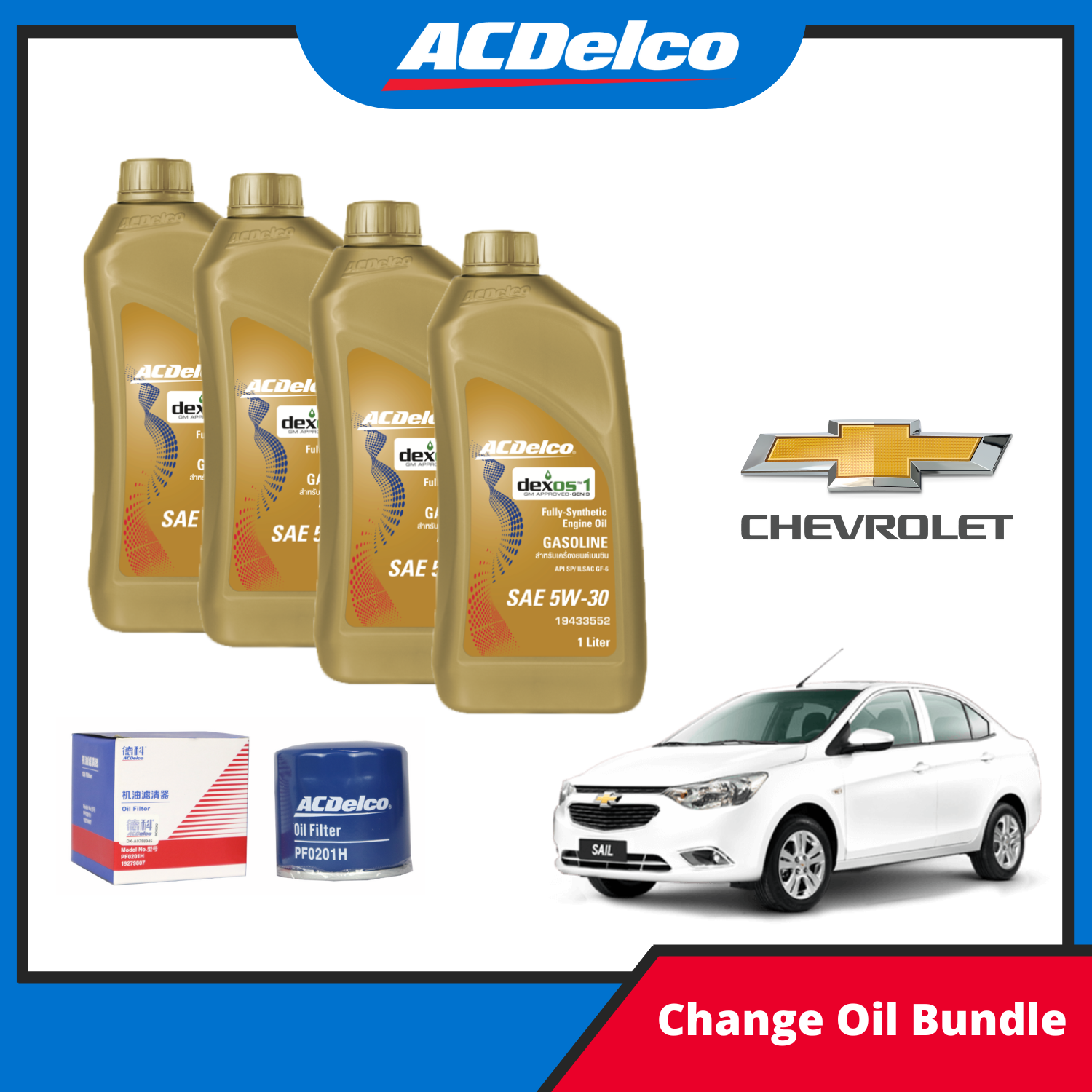 ACDelco 5W-30 Fully Synthetic Dexos 1 Gen 3 Change Oil Bundle for ...