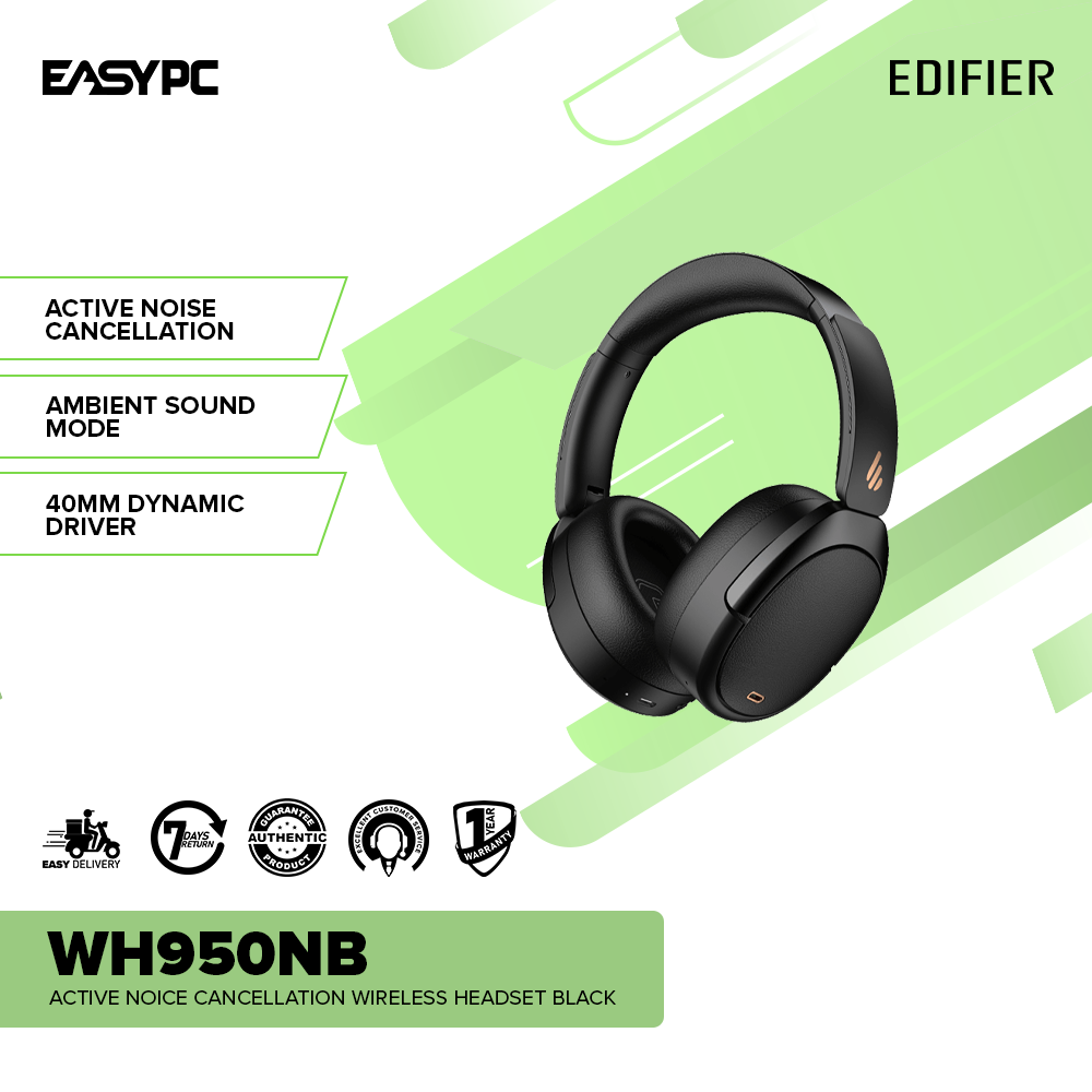 EasyPC | Edifier WH950NB Active Noice Cancellation Wireless Headset Black or Ivory Headphones ...