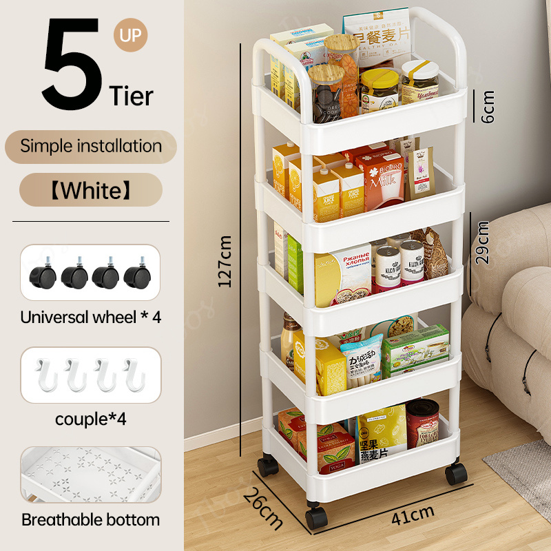 3/4/5 layer Moving Rack Kitchen Storage Shelf Wall Cabinets Home ...