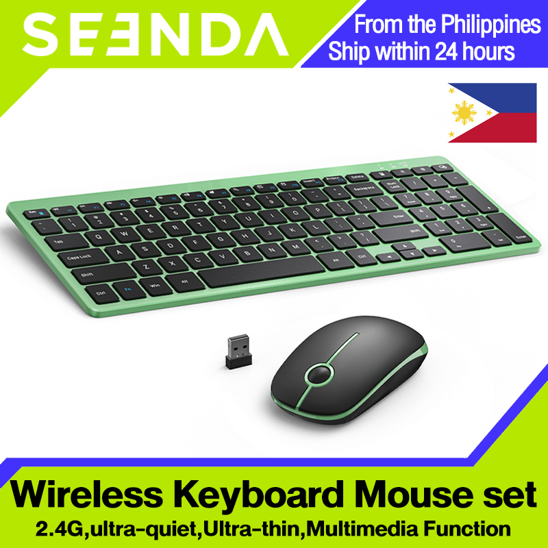 SEENDA 2.4G Slim Wireless Keyboard and Mouse set，Auto Sleep Jelly ...