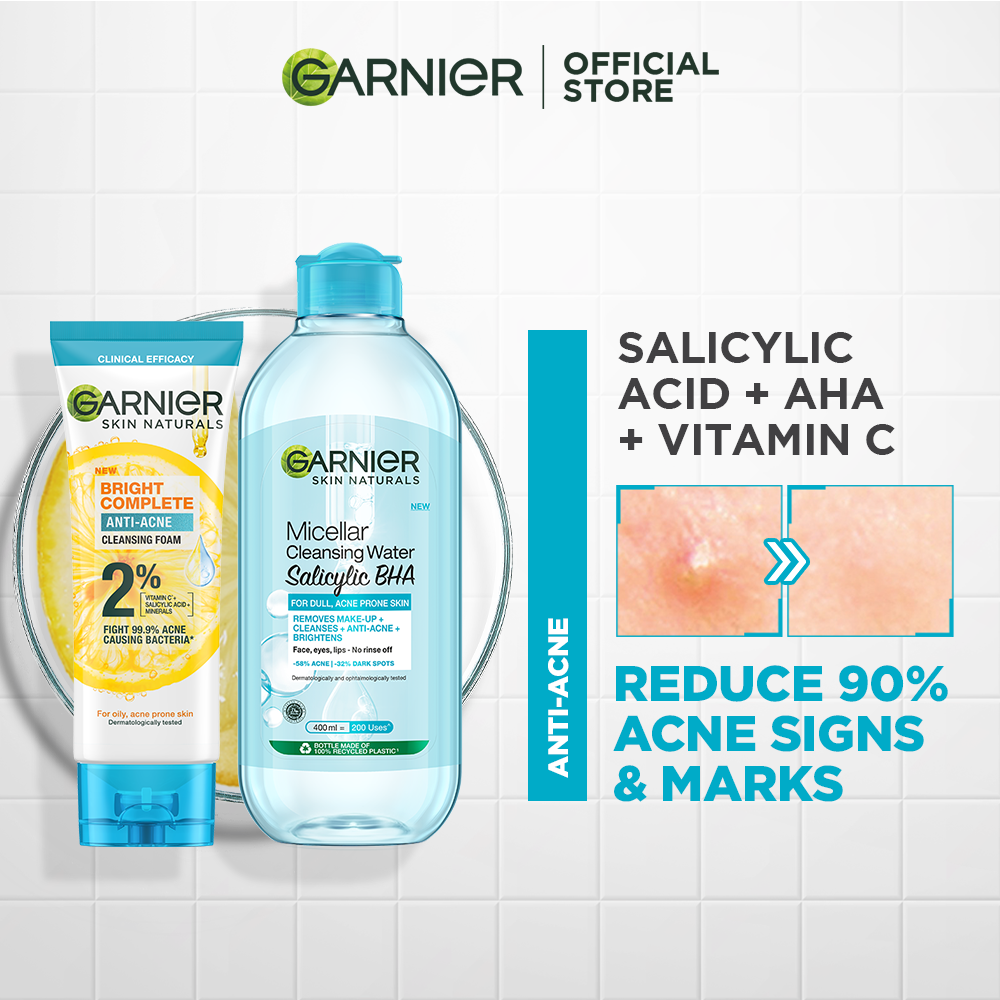 NEW Garnier Bright Complete Anti Acne Double Cleansing Duo: Anti Acne ...