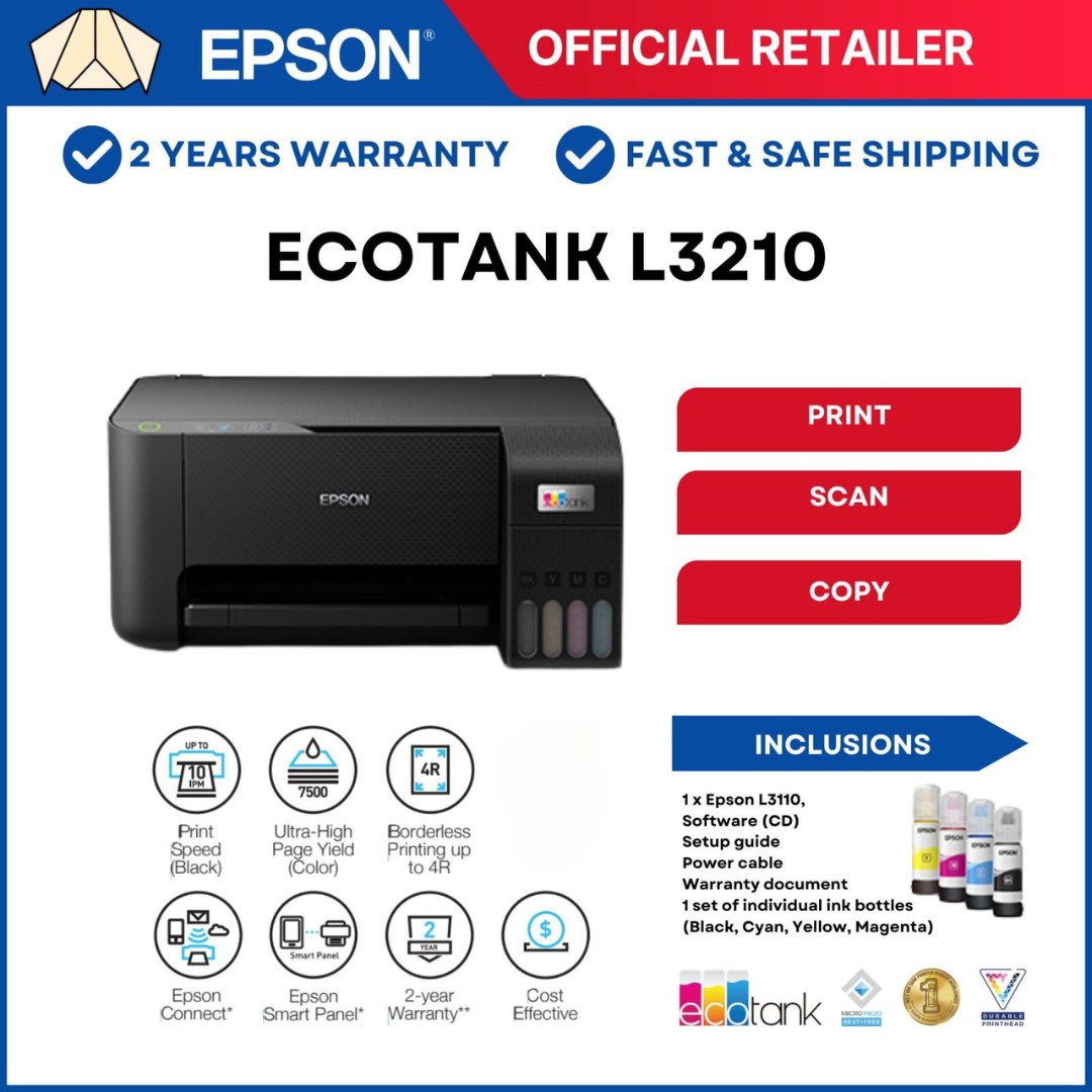 Epson EcoTank L3210 All-in-One Ink Tank Borderless Colored Printer with ...