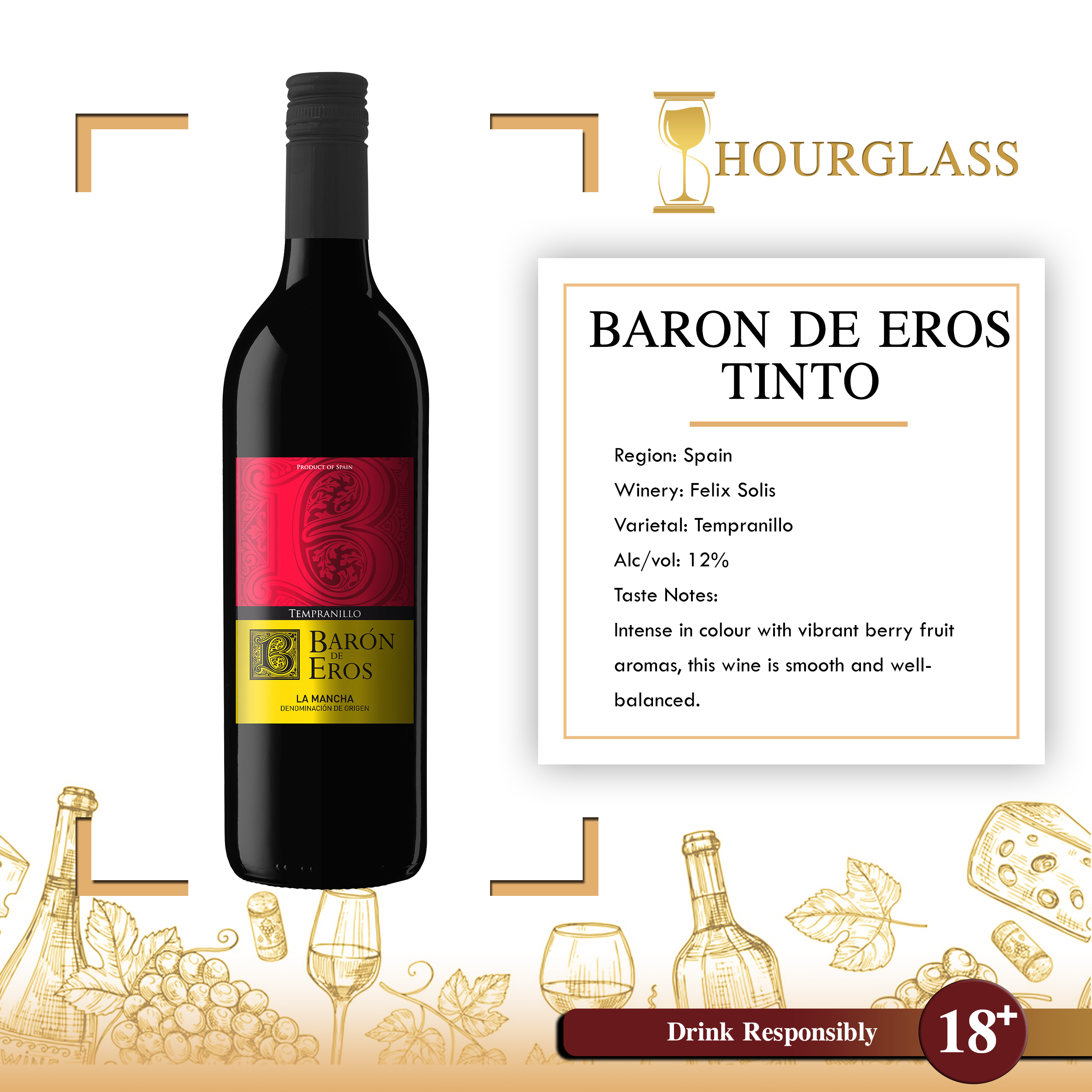 Baron De Eros Tinto 750ml | Spanish Red Wine | Felix Solis, Spain | Red ...