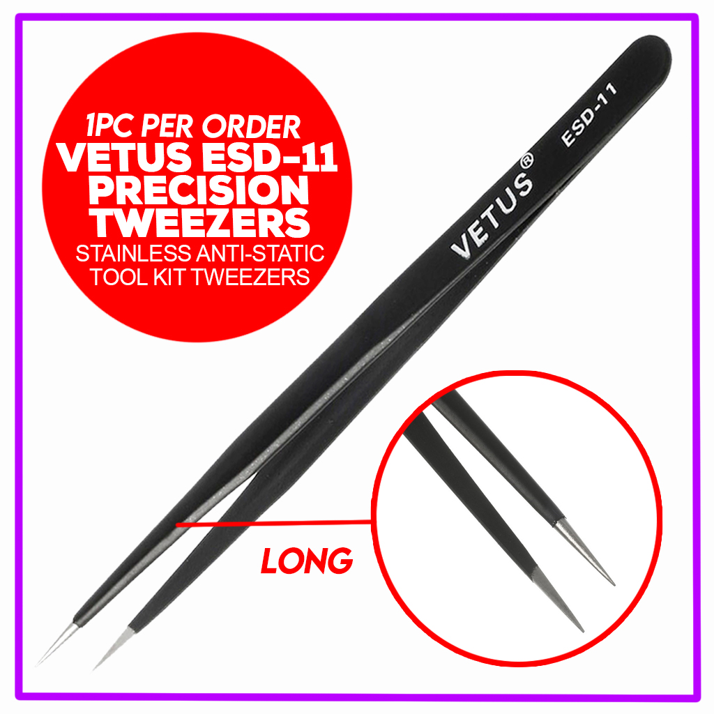 VETUS ESD-11 Anti-Static Fine Tip Straight Stainless Steel Tweezer ...