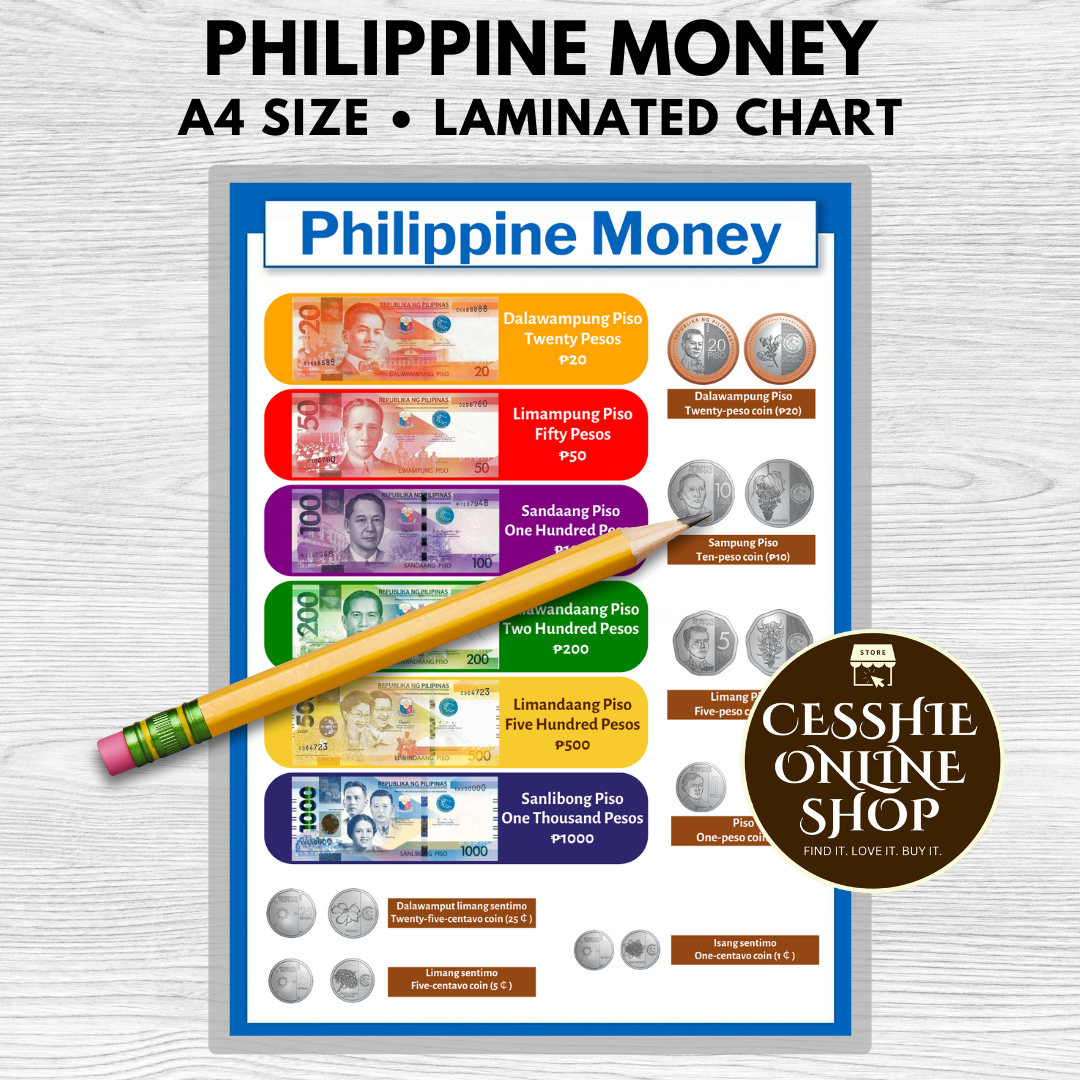 PHILIPPINE CURRENCY CHART | A4 SIZE | LAMINATED EDUCATIONAL CHART ...