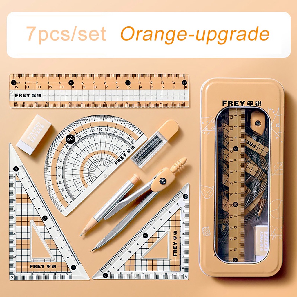 7Pcs/Set Flexible Ruler Set Compass Kit Kawaii Geometric Metal Box ...
