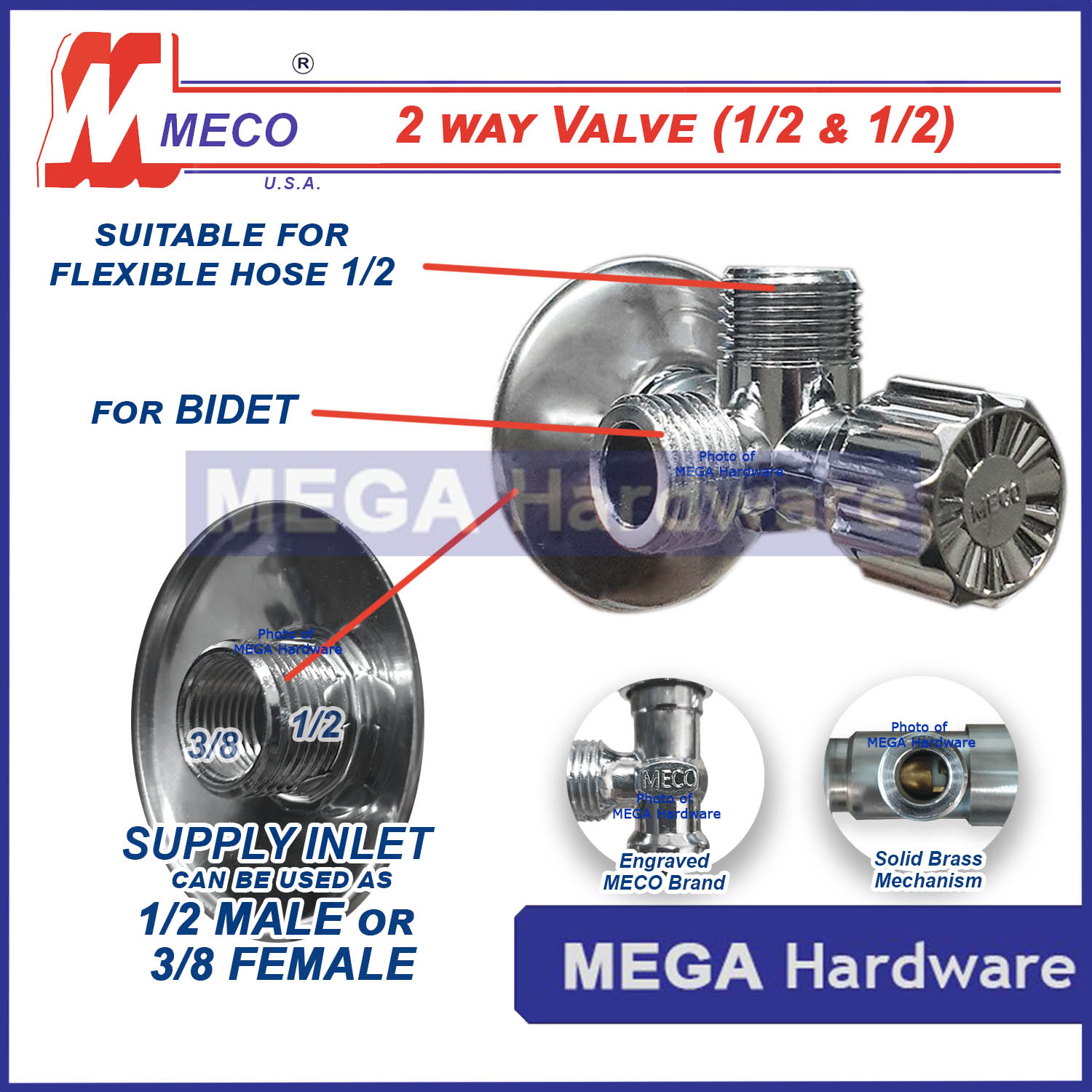 MECO Toilet Water Supply Angle Valve 1/2 or 3/8 or 1/4 (for flush ...