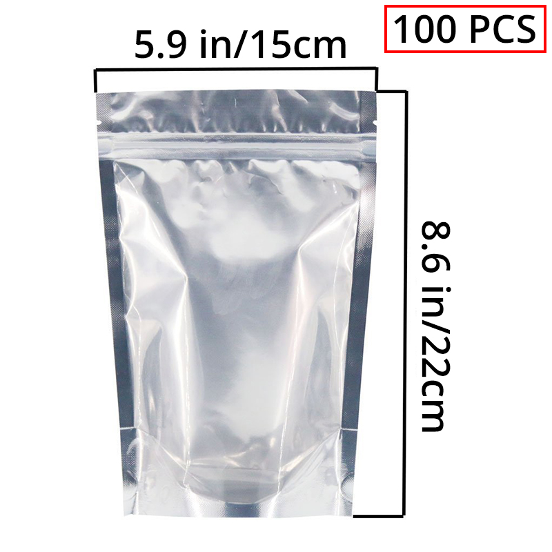 100 Pcs Half Silver Aluminum Half Clear Stand Up Pouch Packaging ...