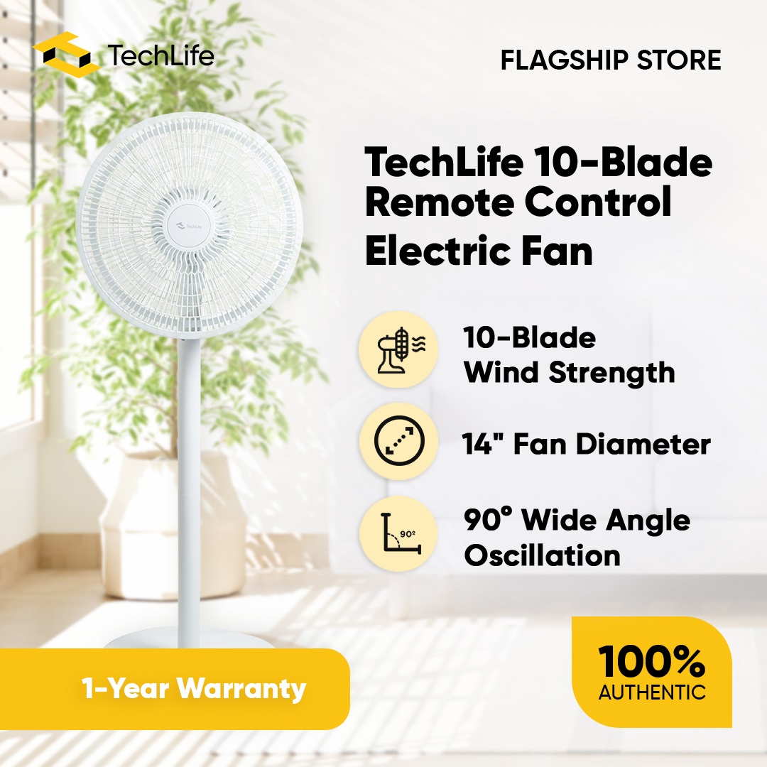 TechLife 10-Blade Remote Control Electric Fan | 10H Timer Function ...