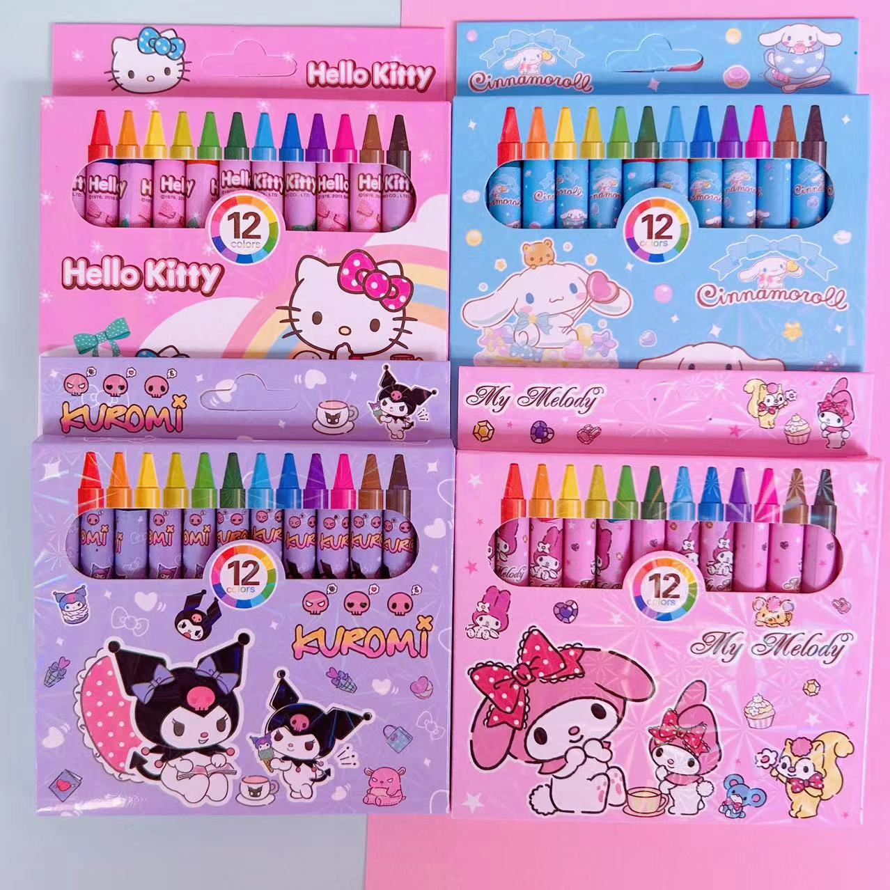 12 Color Sanrio Kuromi My Melody Cinnamoroll Wax Crayon Do Not Dirty ...