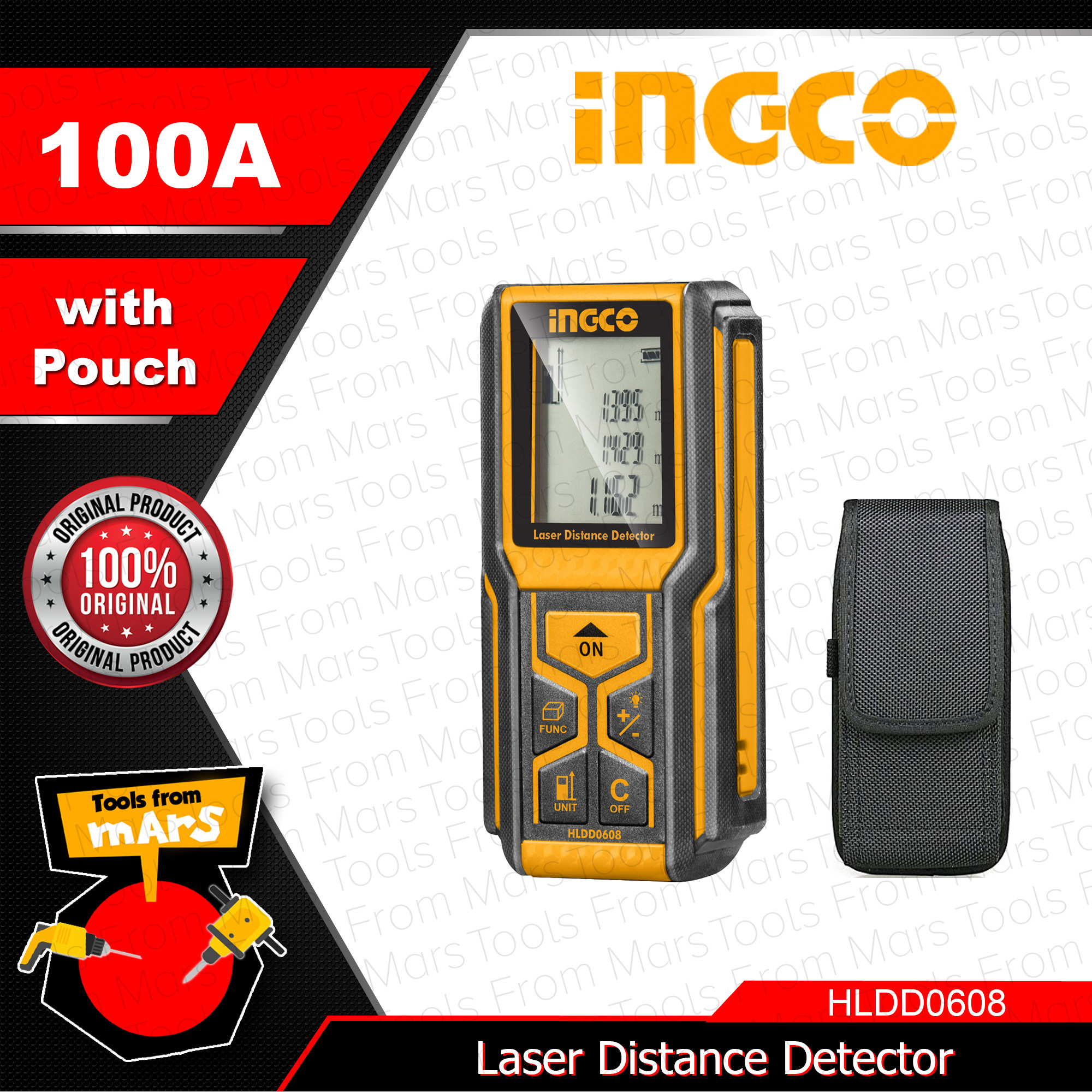 INGCO 60M Laser Level Distance Detector with Pouch Included HLDD0608 ...