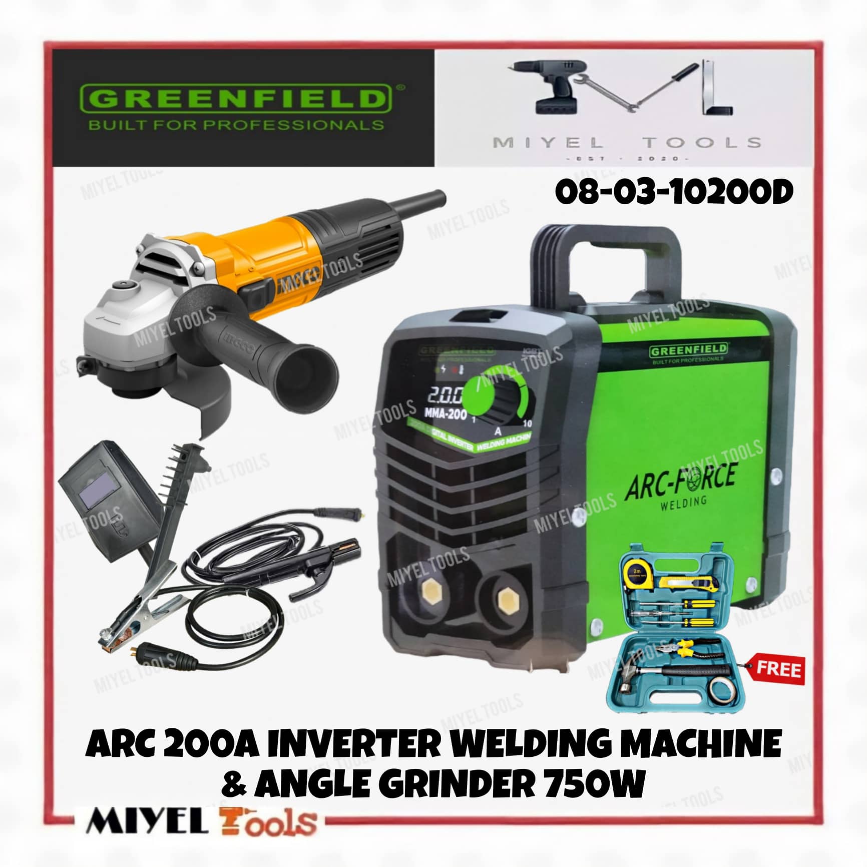 GREENFIELD ARC 200A Inverter Welding Machine 08-03-10200D & Angle ...