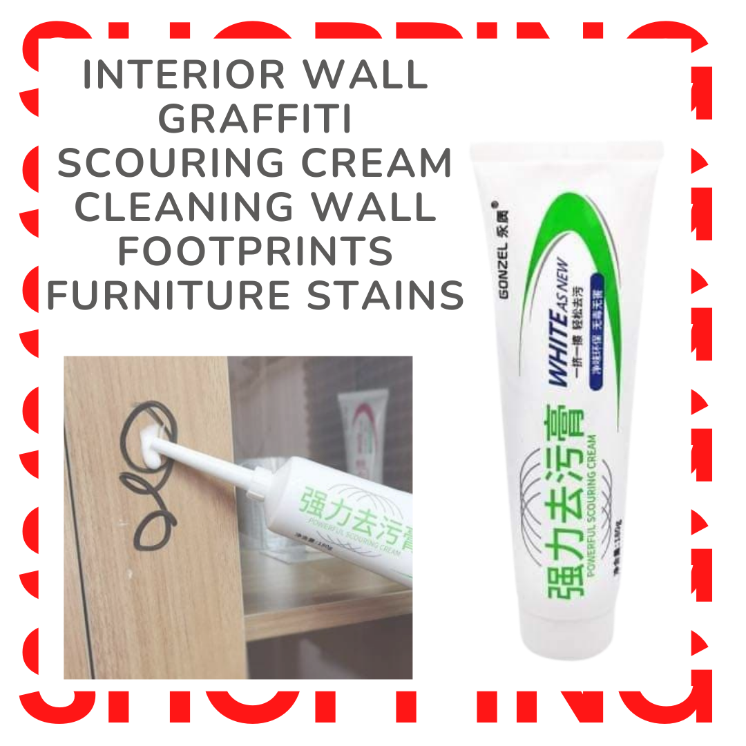 Interior wall graffiti scouring cream cleaning wall footprints ...