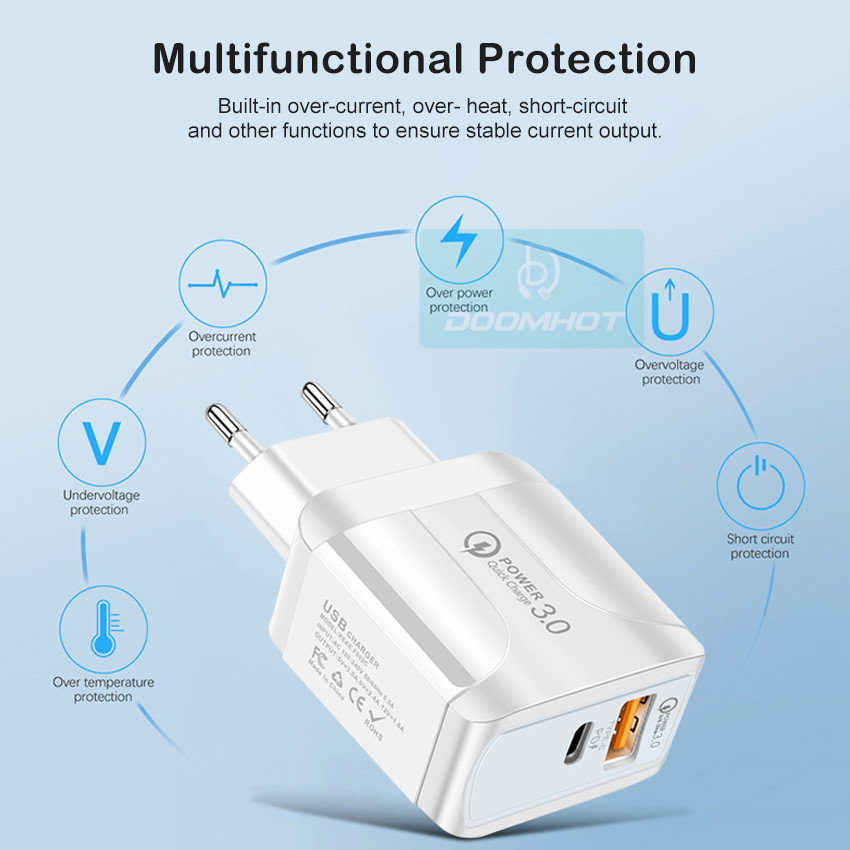 DoomHot Quick Charging Heads Wall Chargers Fast USB/ Type-C Mobile ...