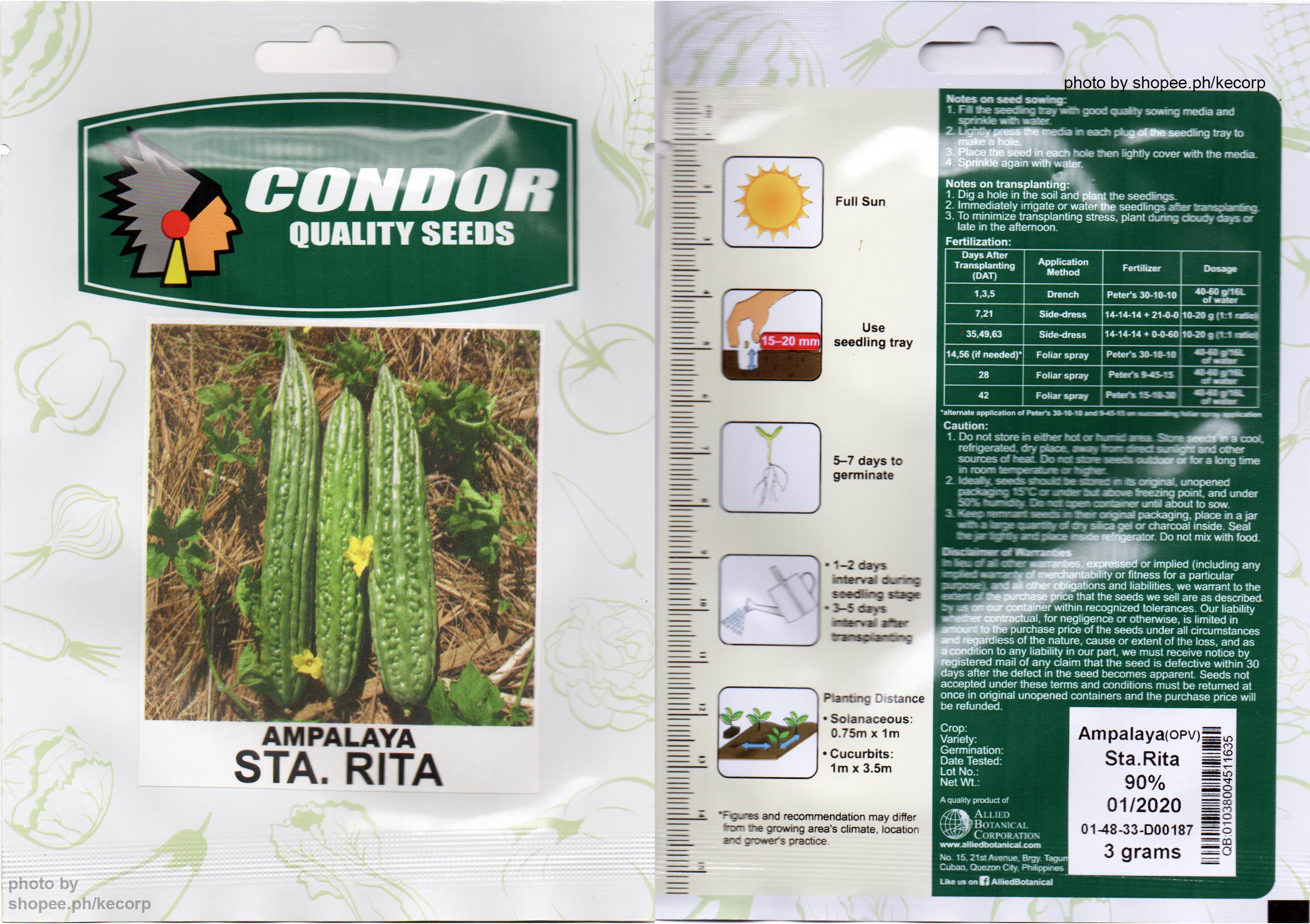Condor Vegetable Seeds - Sold per Pack per Variety | Lazada PH