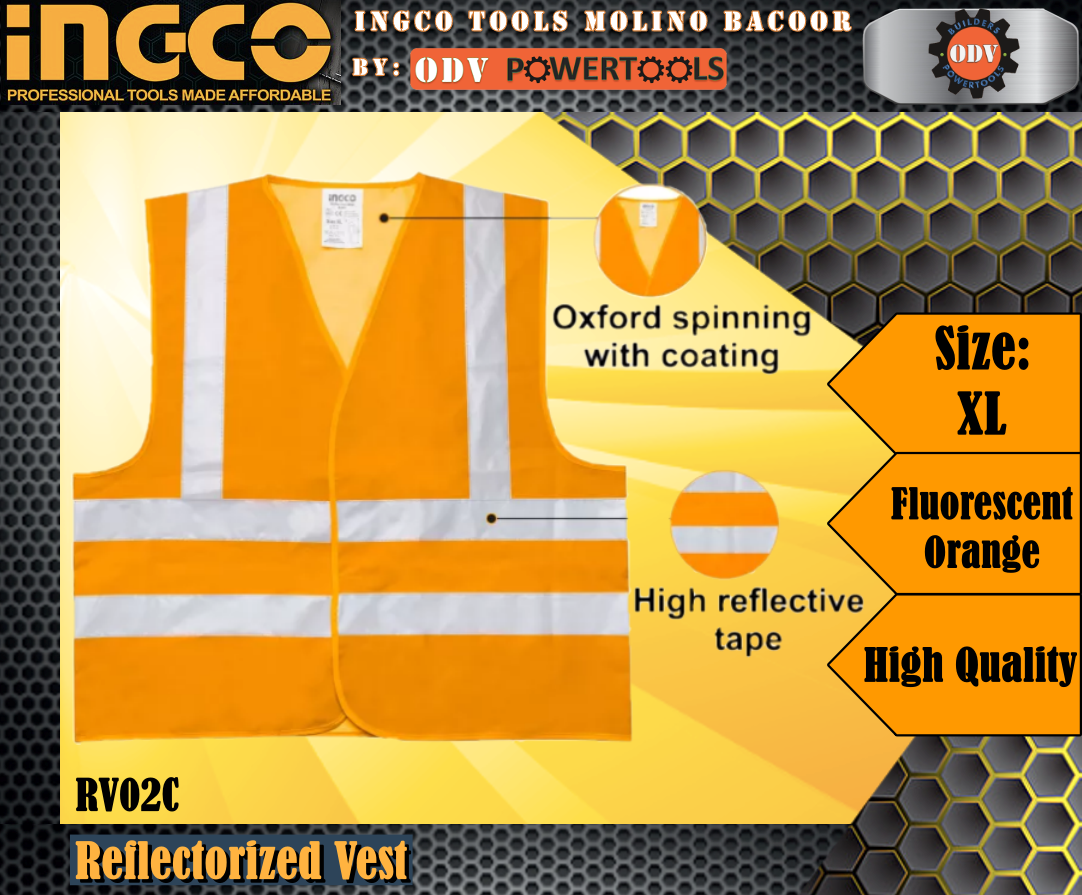 Ingco RV02C Reflectorized Vest Fluorescent Orange XL - ODV POWERTOOLS ...