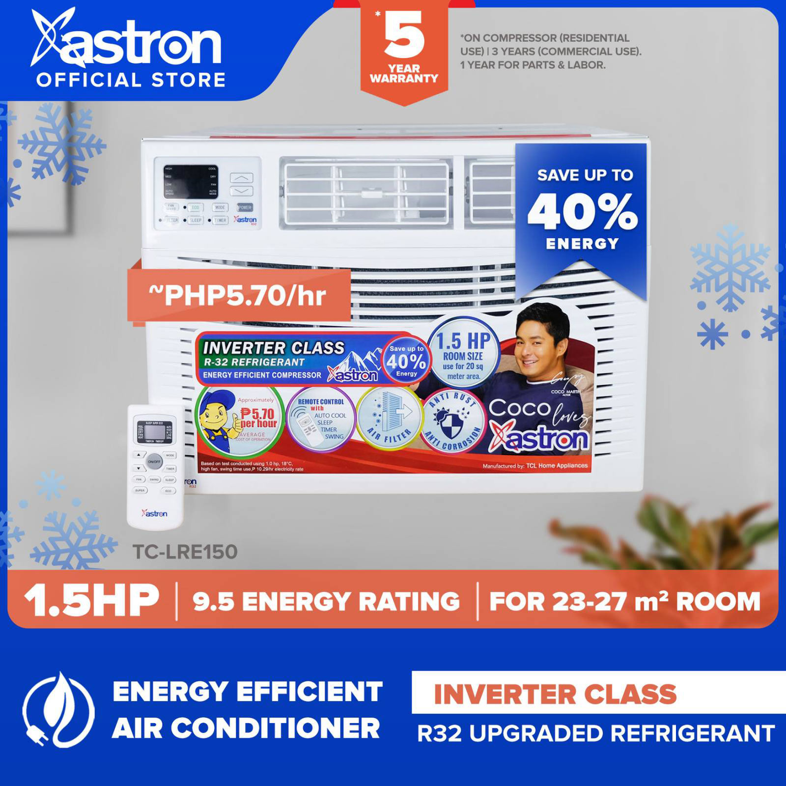 Astron Inverter Class 1.5 HP Aircon with remote (window-type air ...