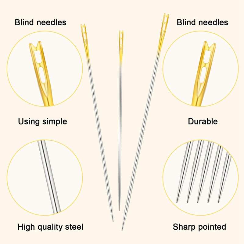 12Pcs Self Threading Needles Double Hole Needles, 9 Large Eye Stitching ...