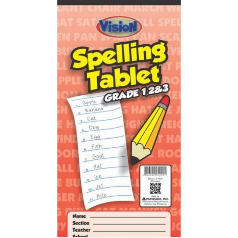 [1 PAD] Vision Spelling Tablet Grade 1 | Grade 2 | Grade 3 I Grade 4 ...