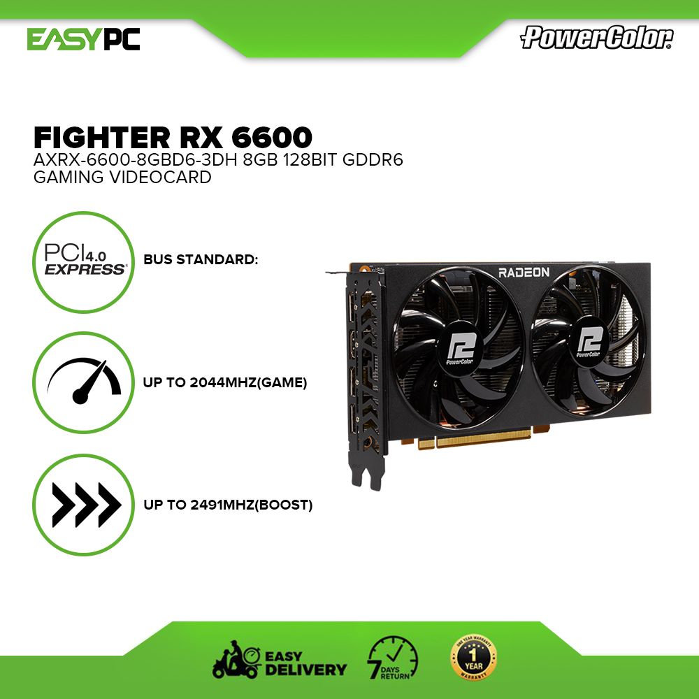 EasyPC | PowercColor Fighter Rx 6600 AXRX-6600-8GBD6-3DH 8gb 128bit ...