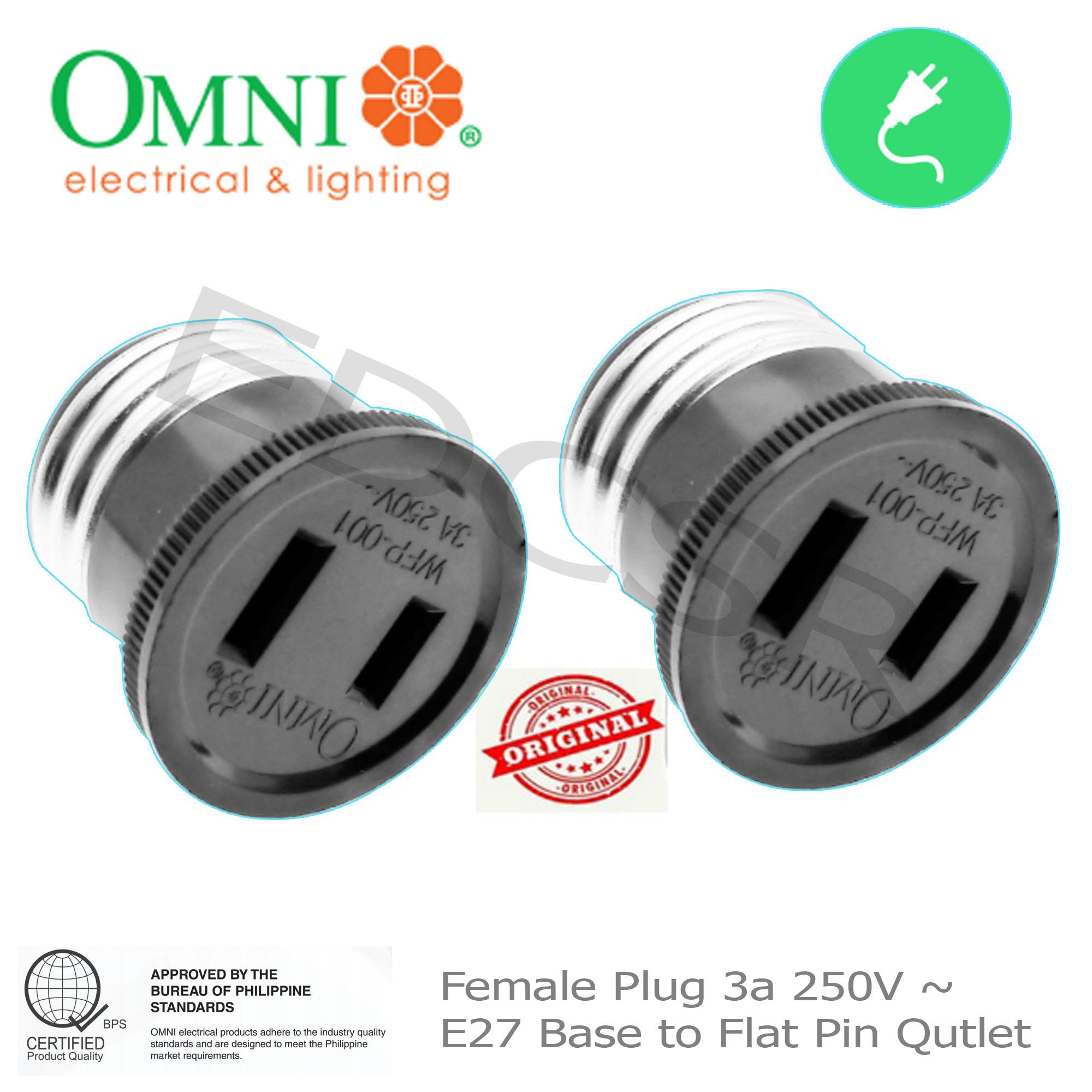 Omni 2pcs Female Plug 3A 250V ~ E27 Base to Flat Pin Qutlet WFP-001-PK ...