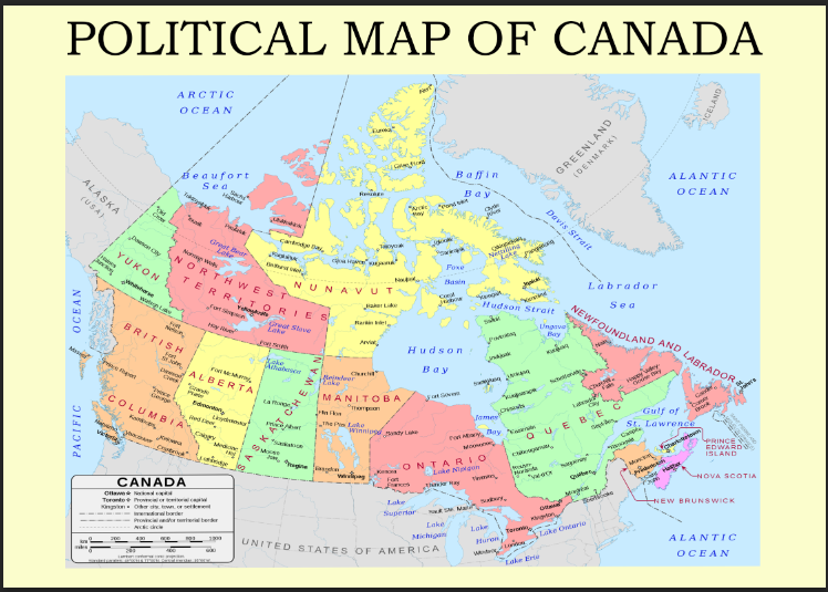 Canada Political Map Waterproof with Oceans Seas and Boundaries A4 ...