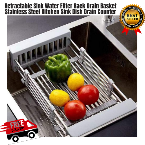Retractable Sink Water Filter Rack Drain Basket Stainless Steel Kitchen ...