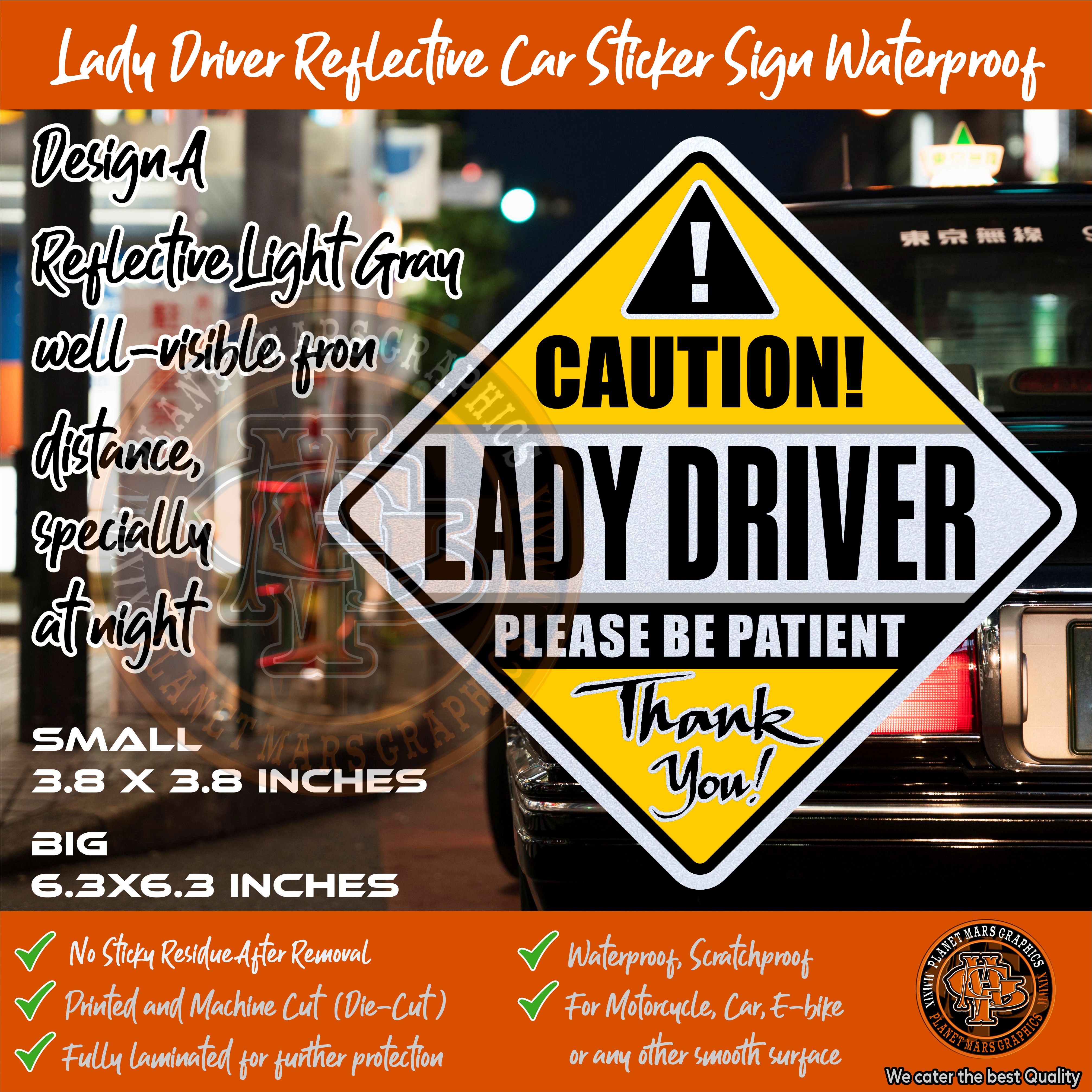 LADY DRIVER CAR STICKER SIGN Reflective Waterproof Vinyl Sticker Decal ...