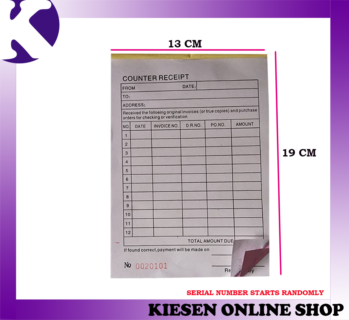 Counter Receipt carbonized 2 PLY or 3 PLY portrait (7x5inches) BULK ...