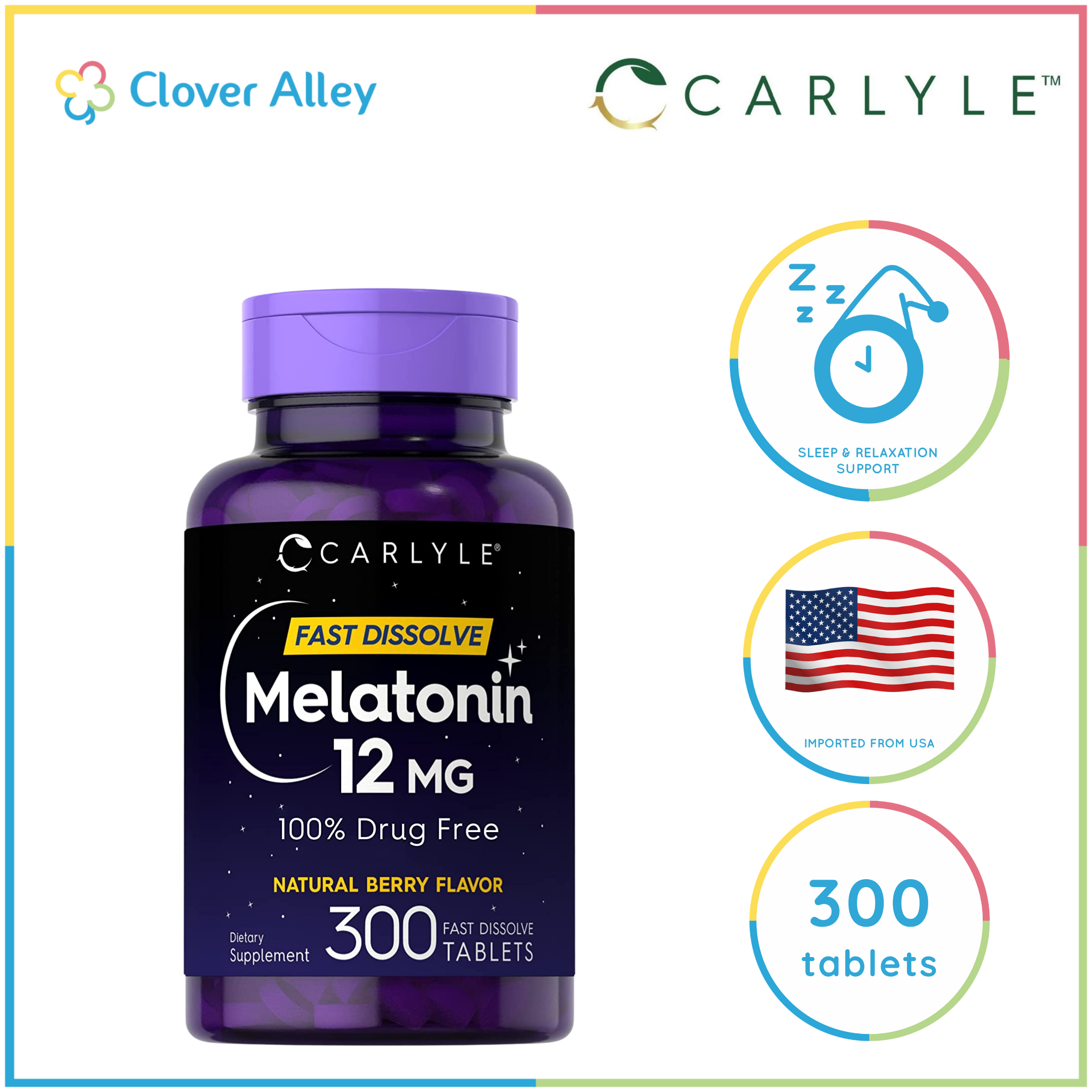 Carlyle Fast Dissolve Melatonin 12 mg Fast Dissolve, 300 tablets ...