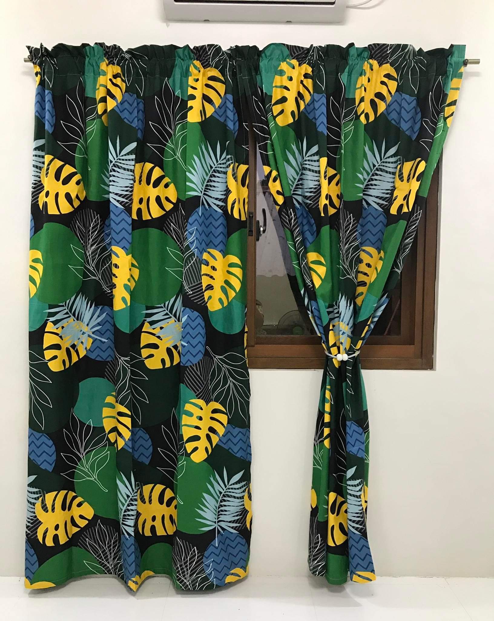 Black Yellow leaves Cotton Non Ring Curtains 7ft - 60x85 inches | Lazada PH