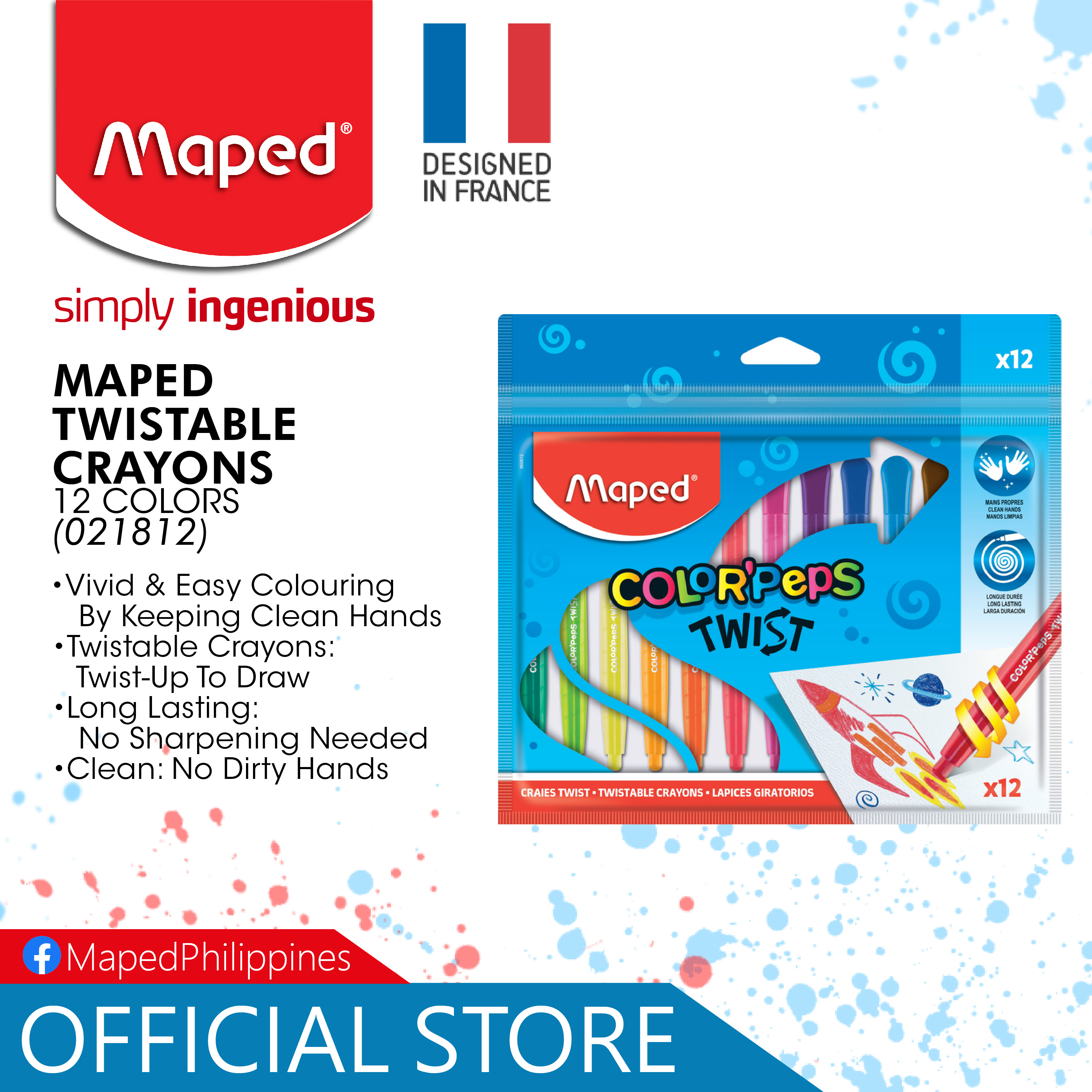 MAPED ColorPeps Twistable Crayons | 12 Colors | 860612 | Lazada PH