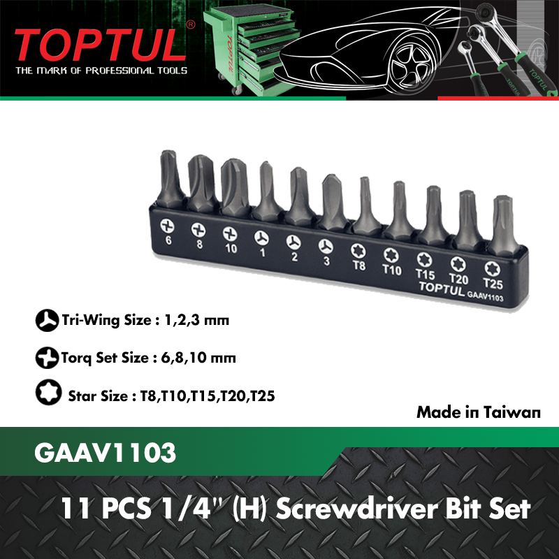 Toptul 11PCS 1/4" (H) Screwdriver Bit Set (GAAV1103) | Lazada PH